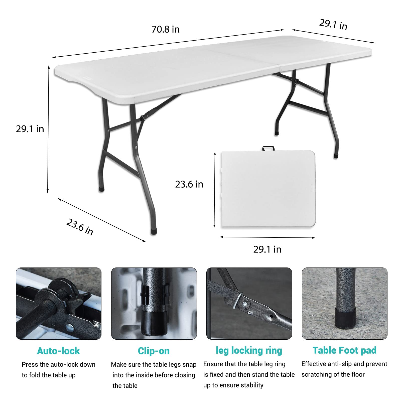 Mua Gnomiya 6ft Folding Tables, Heavy Duty HDPE Plastic Portable ...