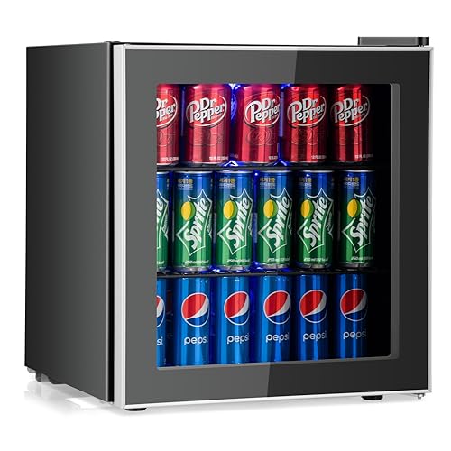 COSTWAY 60 Cans Beverage Refrigerator Cooler, Freestanding Mini Fridge with Glass Door ...