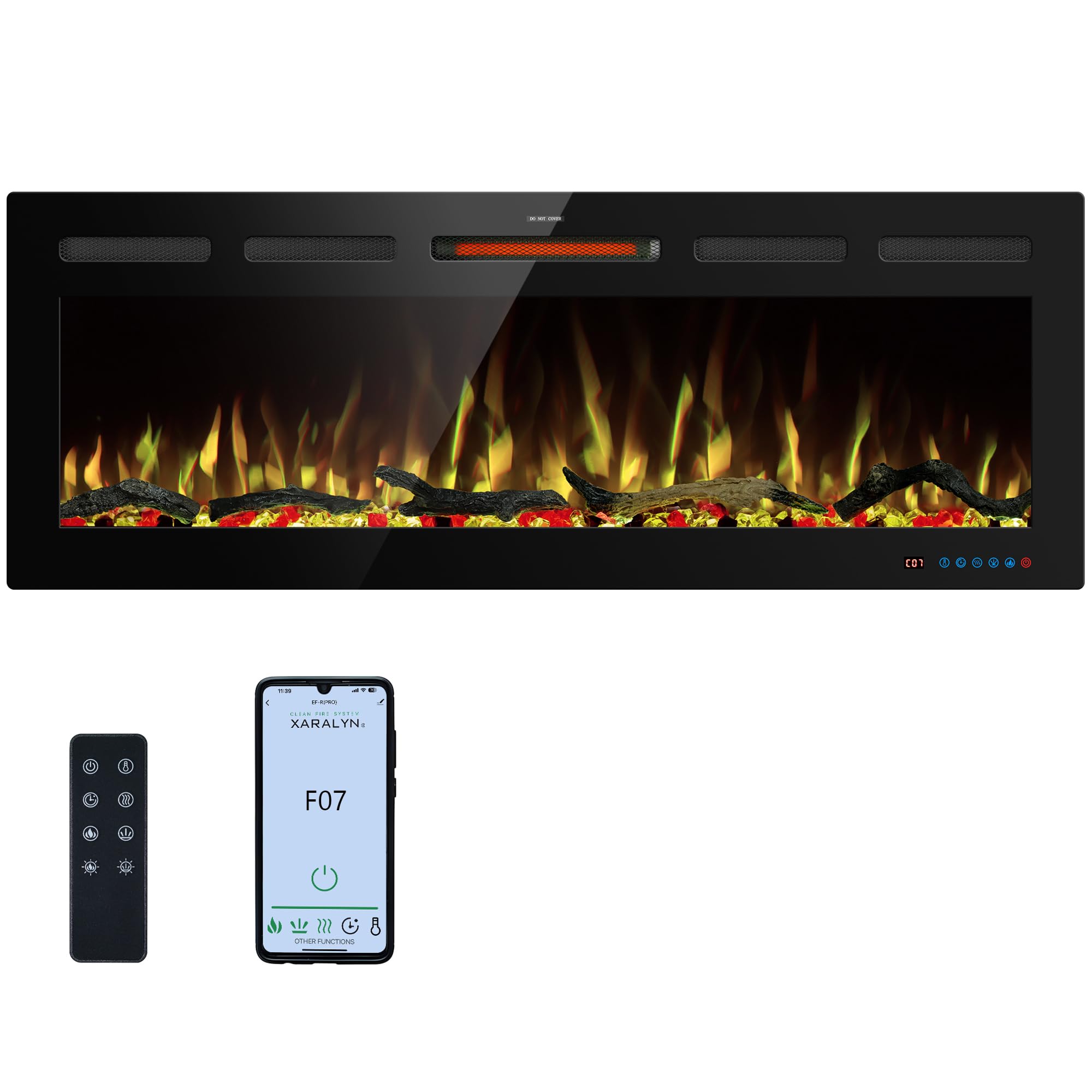 Kentsky 48" WiFi Electric Fireplace Inserts, Recessed and Wall Mounted ...
