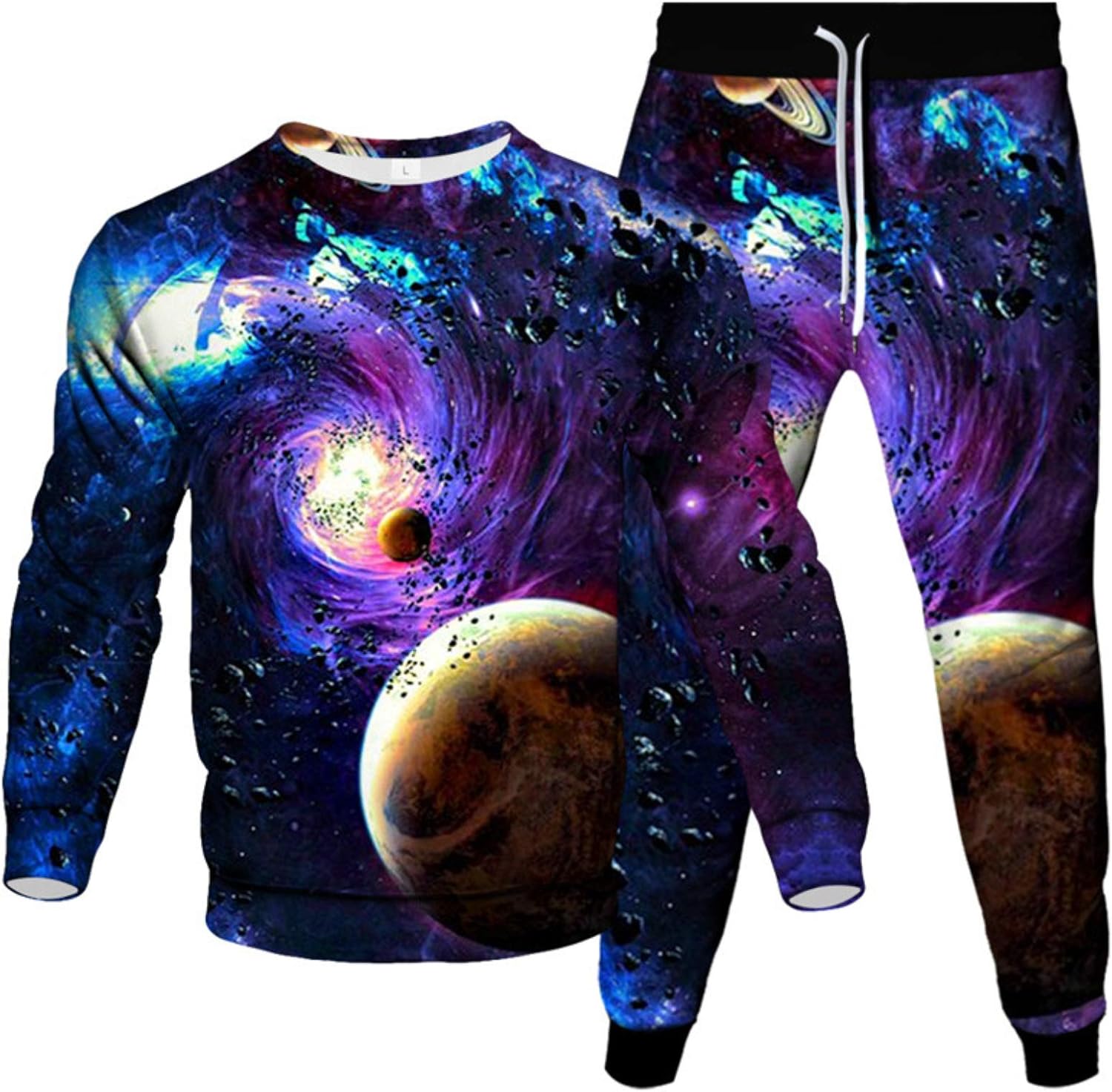 Honeystore Men's Universe Galaxy Print Tracksuit Set Pullover Top and ...