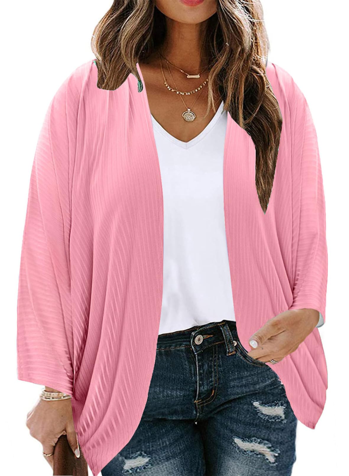Eytino Womens Plus Size Lightweight Cardigans Casual Open Front Draped ...
