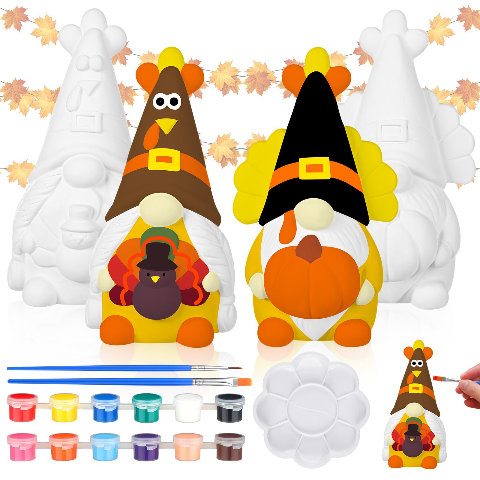 Hollowfly 2 Pack Fall Ready to Paint Your Own Gnome Statues 4 ...