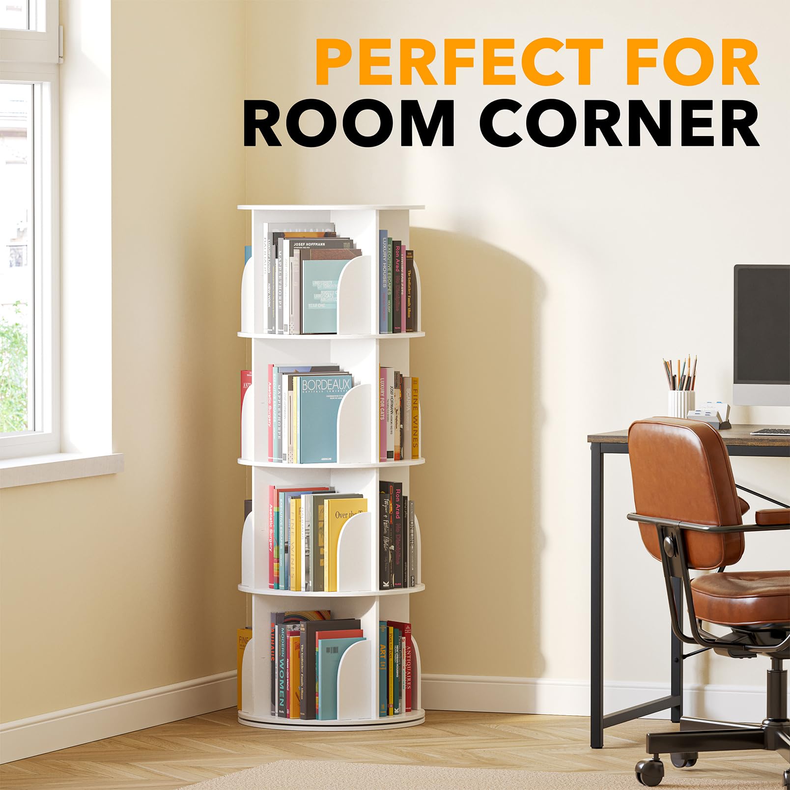 SpaceAid 5 Tier Rotating Bookshelf Tower, Spinning Bookcase Lazy Susan ...