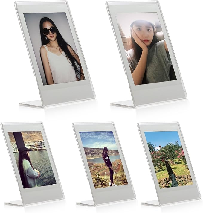 Woodmin 2x3 inch Clear Acrylic “L” Vertical Desk Slant Photo Frame for ...