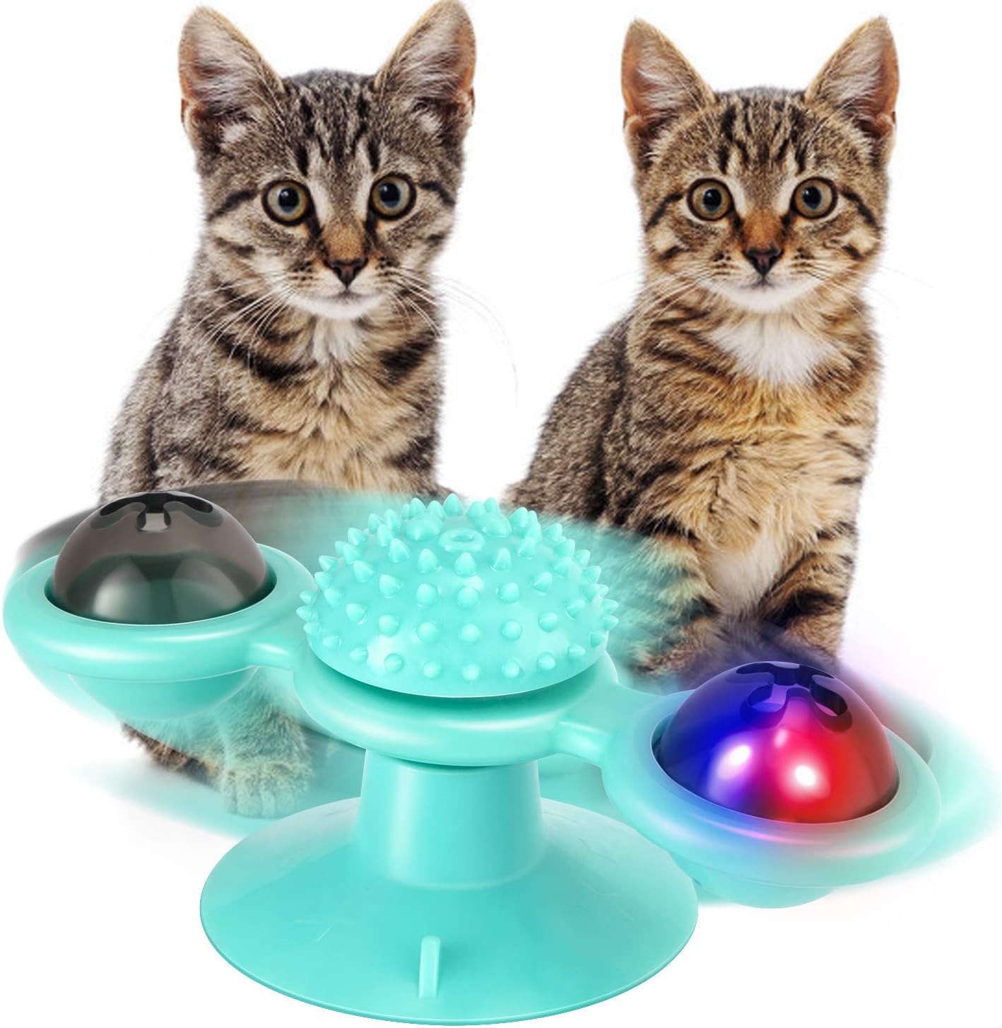 EXTSUD Windmill Cat Toy, Interactive Cat Toy Brush Windmill with Led ...