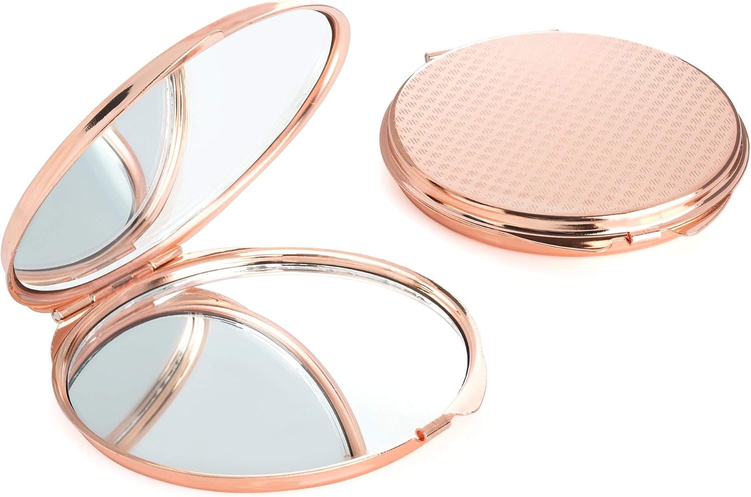 Shiny Rose Gold Round Hinge Plain Compact Mirrors: Amazon.co.uk: Beauty