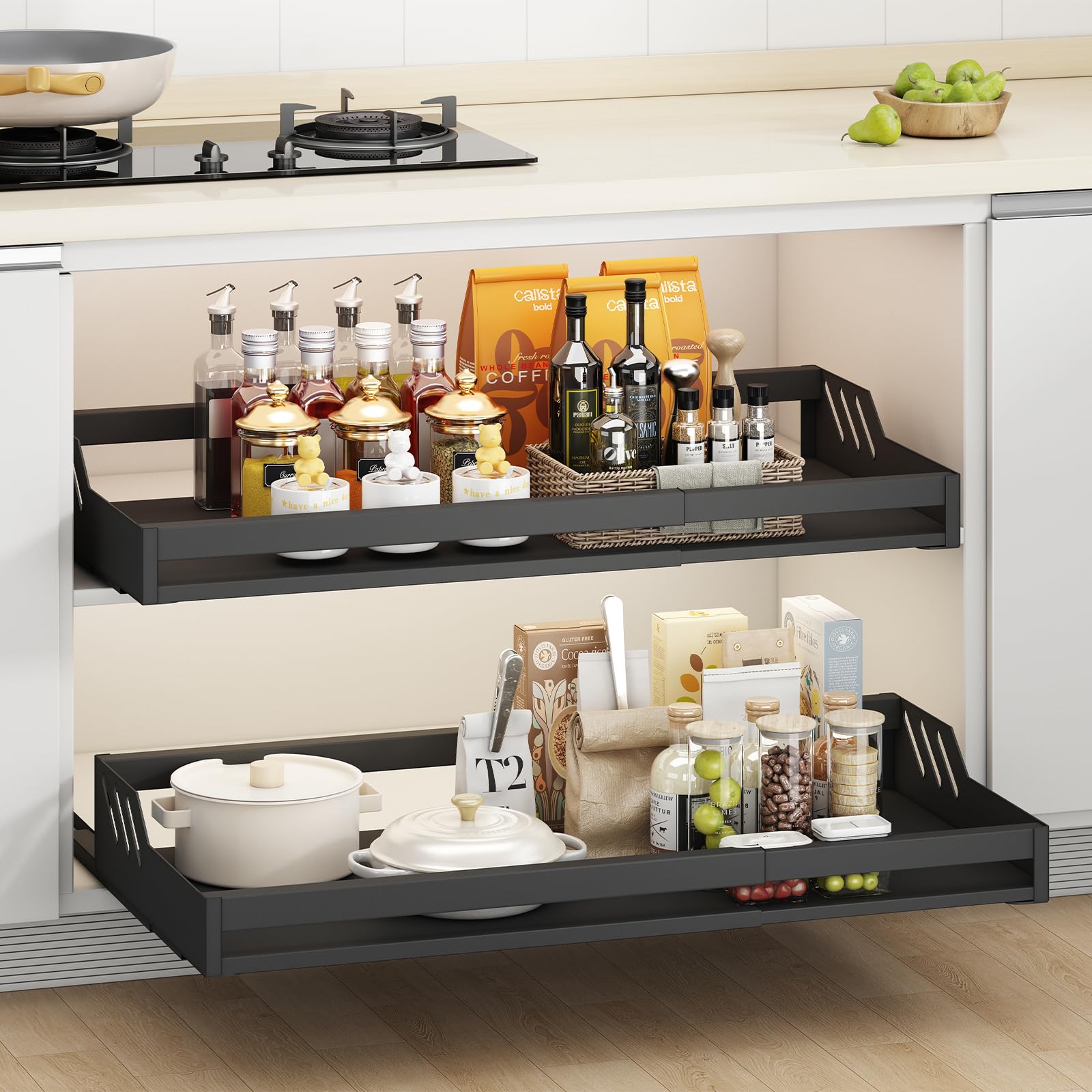 WonCherry Expandable Pull out Cabinet Organizer, Adjustable(15.4"-23.6 ...