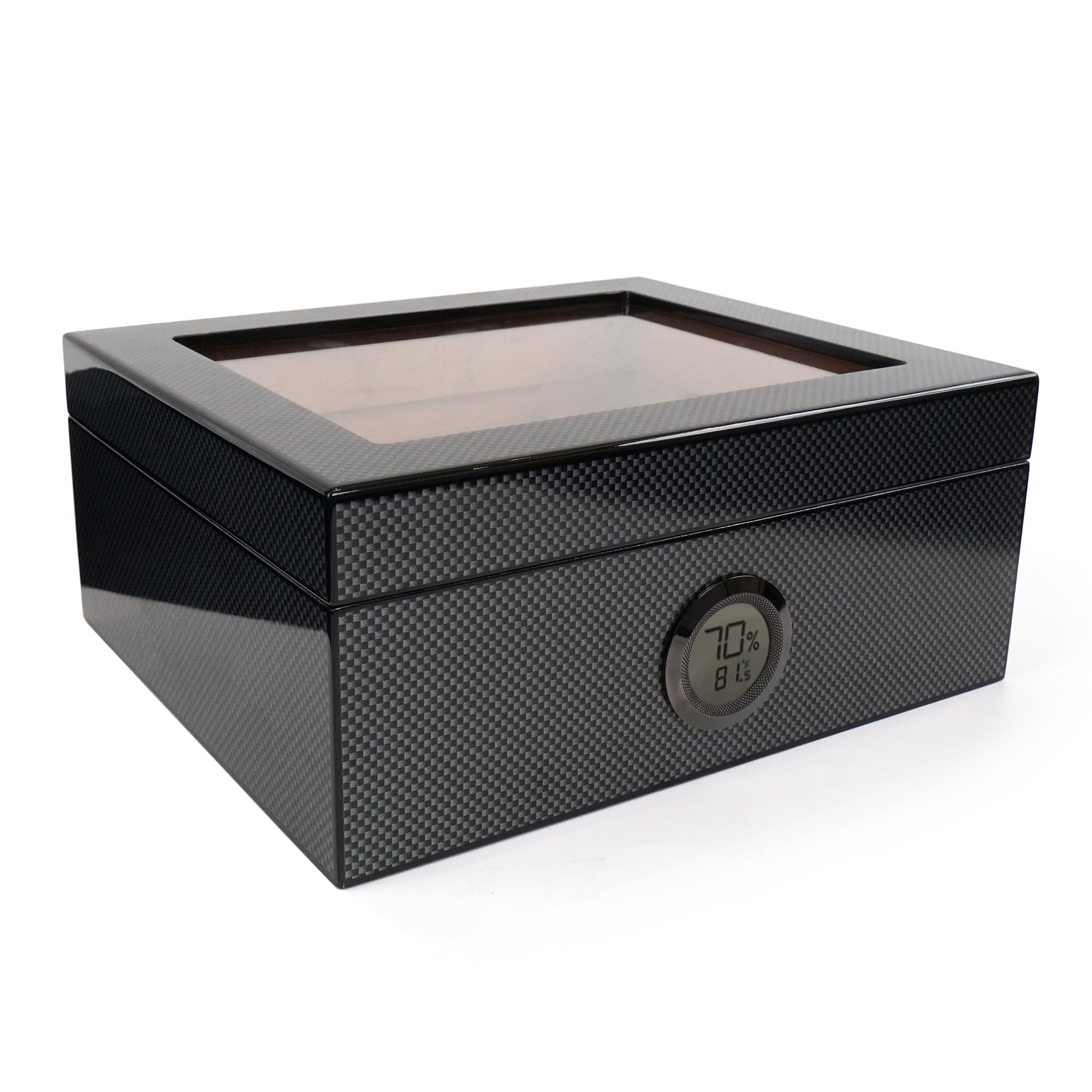 Cigar Humidor, High-Gloss Mirror Finish Glass Top Cedar Cigar Box with ...