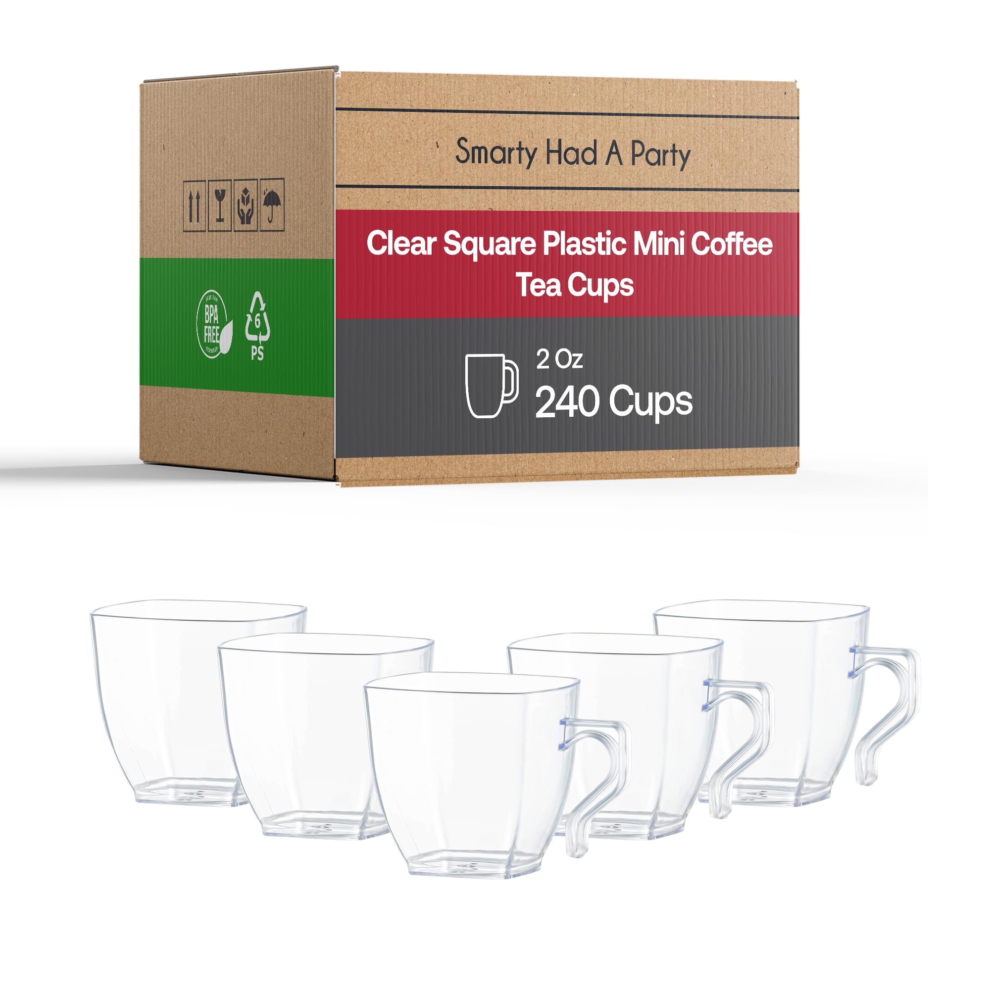 Smarty Had A Party 2 oz Clear Plastic Tea Cups with Handles Set of 240 ...
