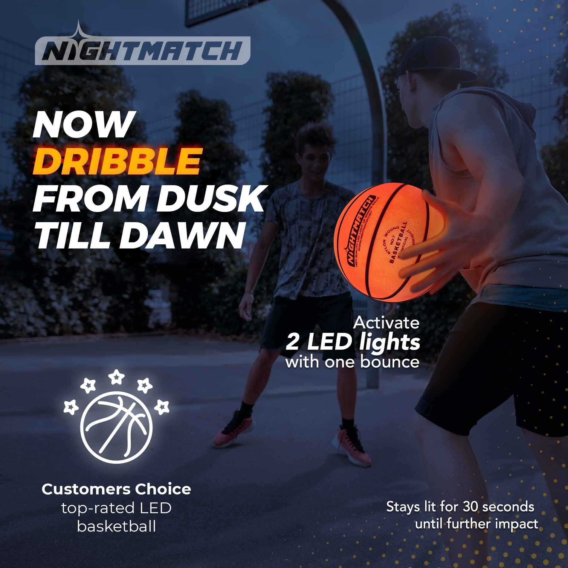 NIGHTMATCH Waterproof Size 7 LED Light Up Basketball - Durable Glow in ...