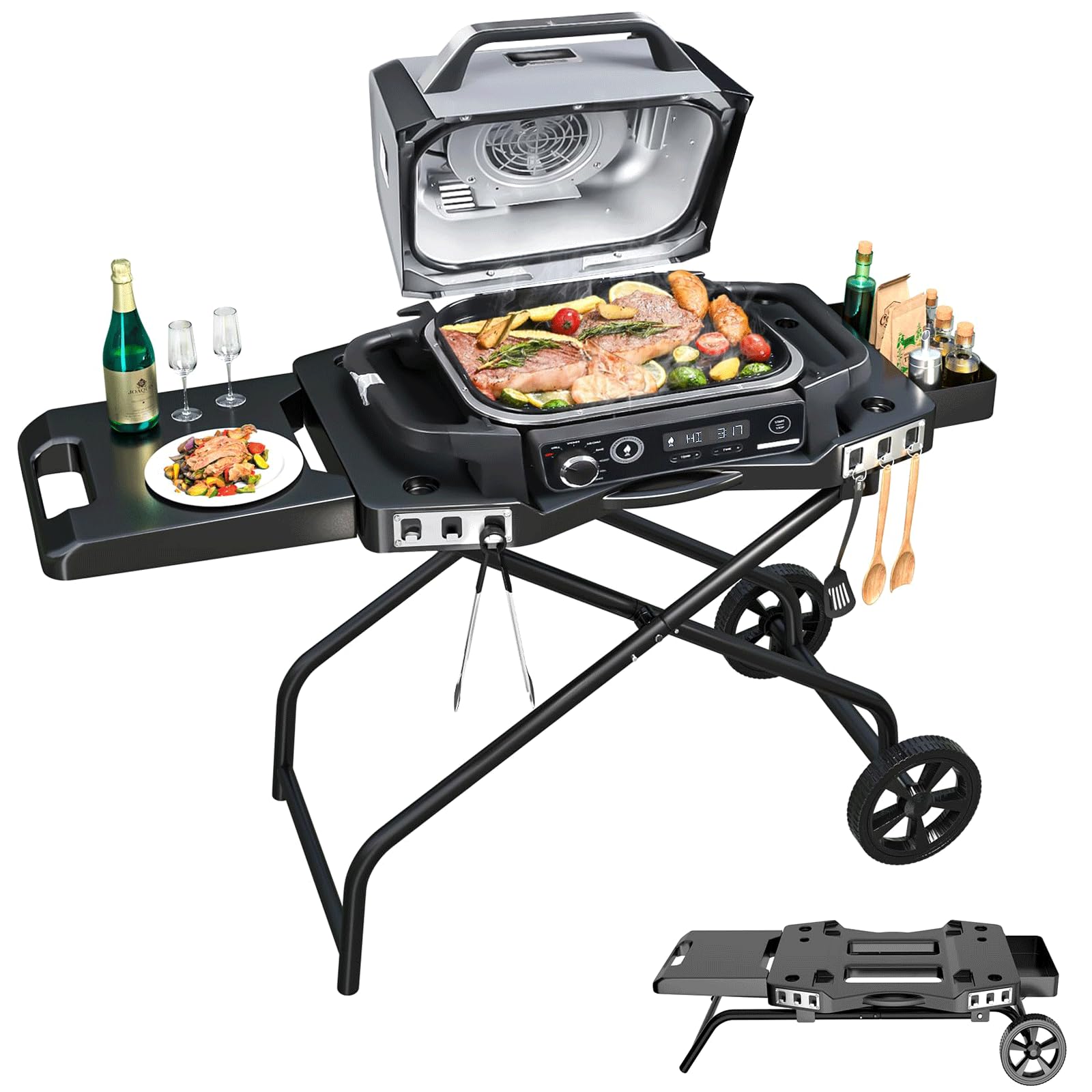 GRISUN Foldable Grill Cart for Ninja OG700–OG750 & Blackstone 22" | Portable BBQ Stand with ...