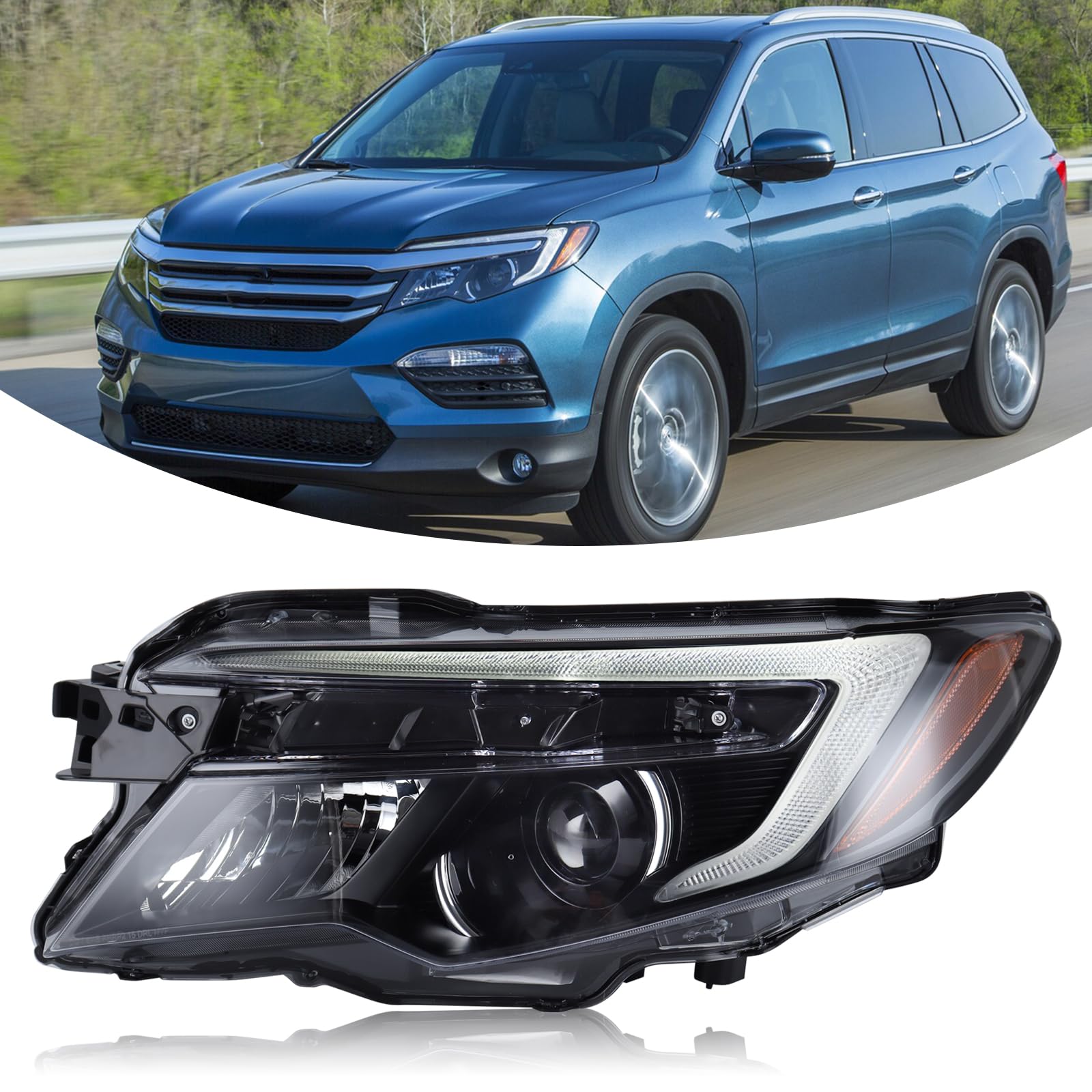 Halogen Type With DRL Headlight w/o High Beam And Low Beam Bulbs Assembly Compatible with 2016 ...