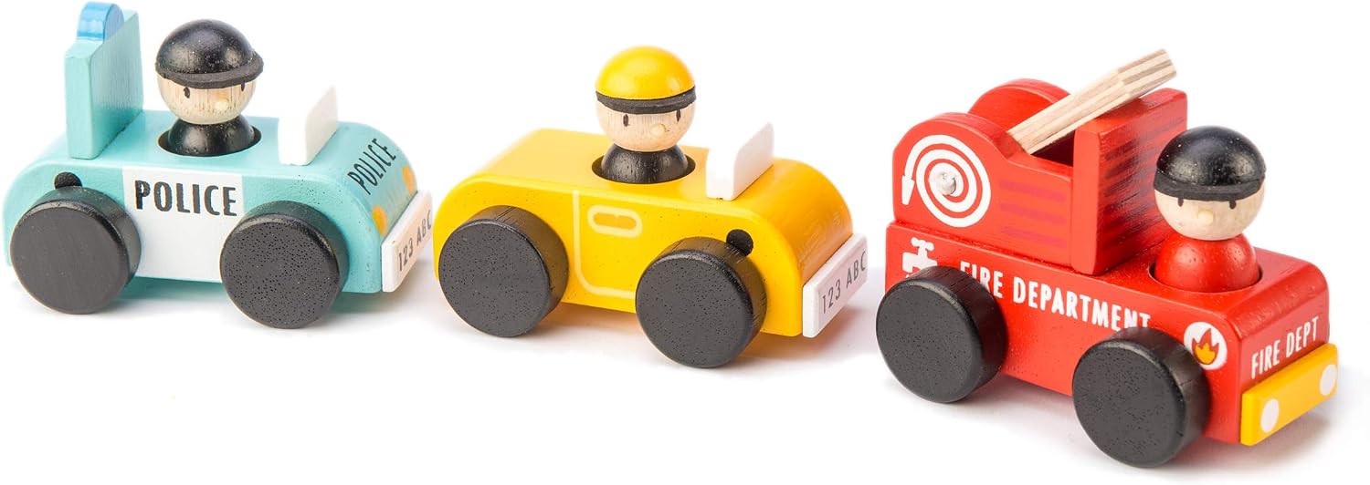 Tender Leaf Toys ABC Cars – Wooden Toy Car Set with Peg People – BigaMart