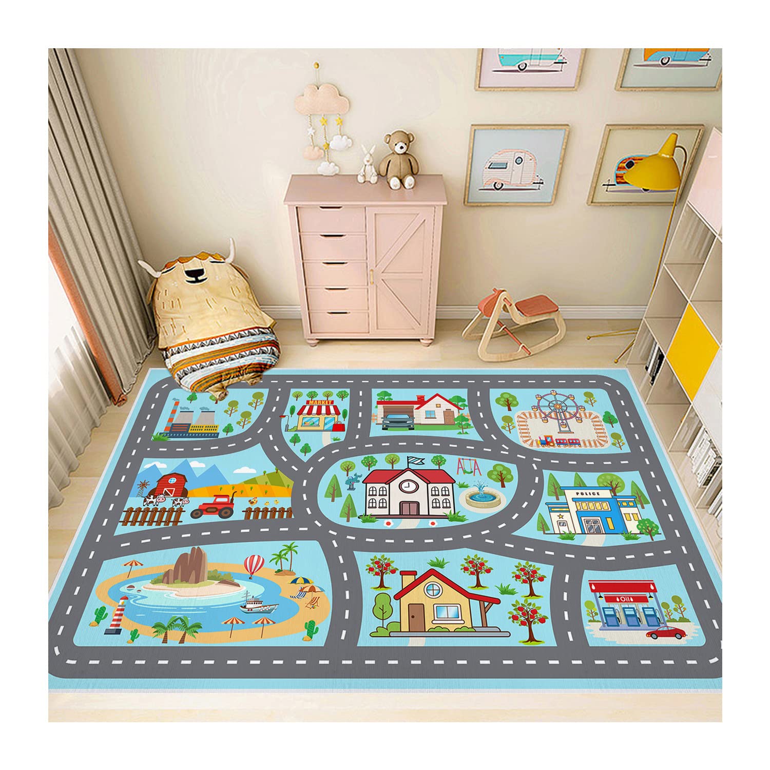 Kids Rug Car Rugs Play Mat Carpet for Kids Toy Cars for Playroom ...