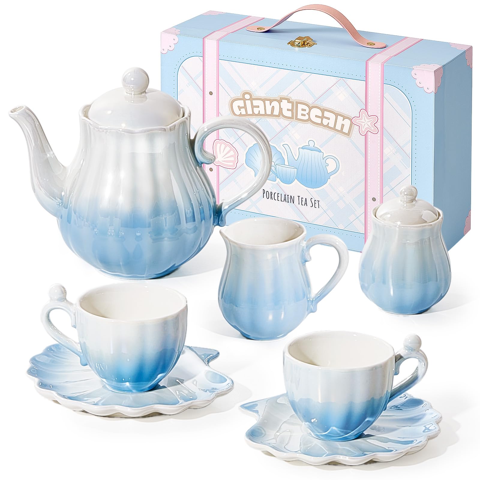 Giant bean Porcelain Tea Set, Gradient Blue Real Tea Party Set for ...