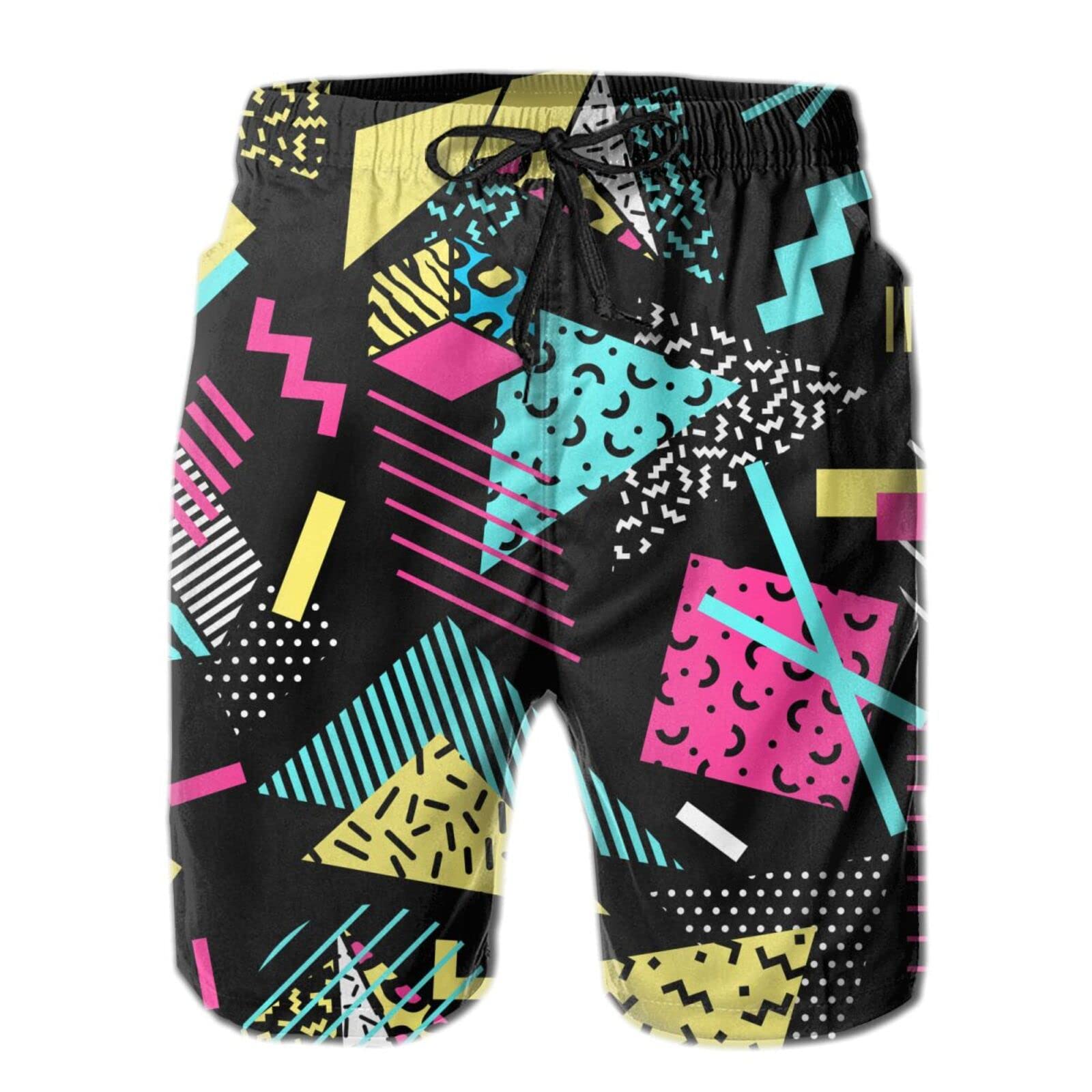 FREEHOTU Men's Swim Trunks 80s 90s Retro Neon Flourescent Style Beach ...