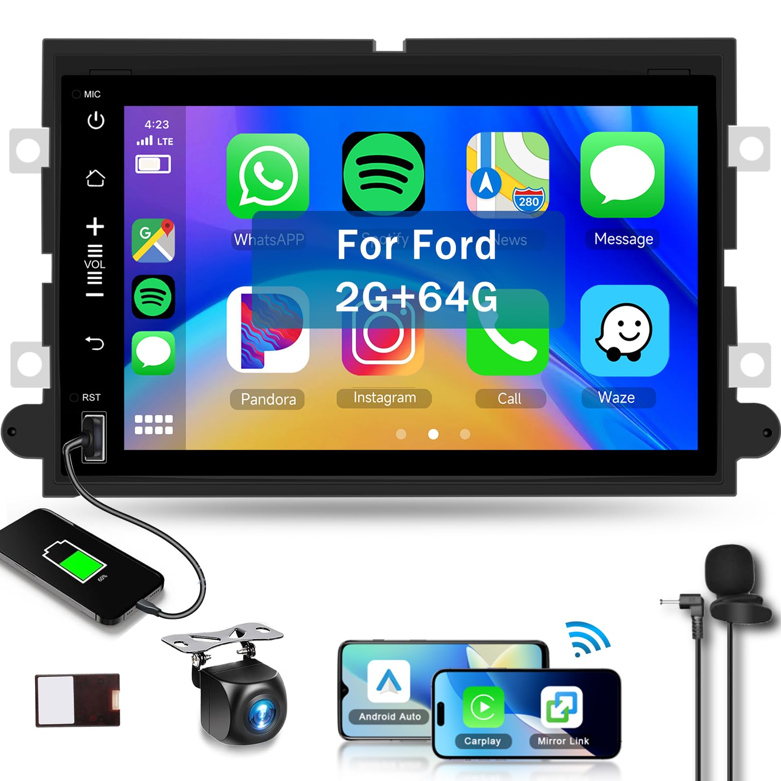 2+64G Car Stereo for Ford F150/F250/F350 Fusion Explorer Wireless ...