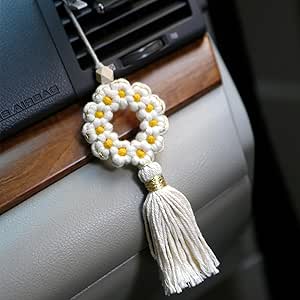 Crochet Car Accessories Rear View Mirror Accessories, Handmade Flower ...