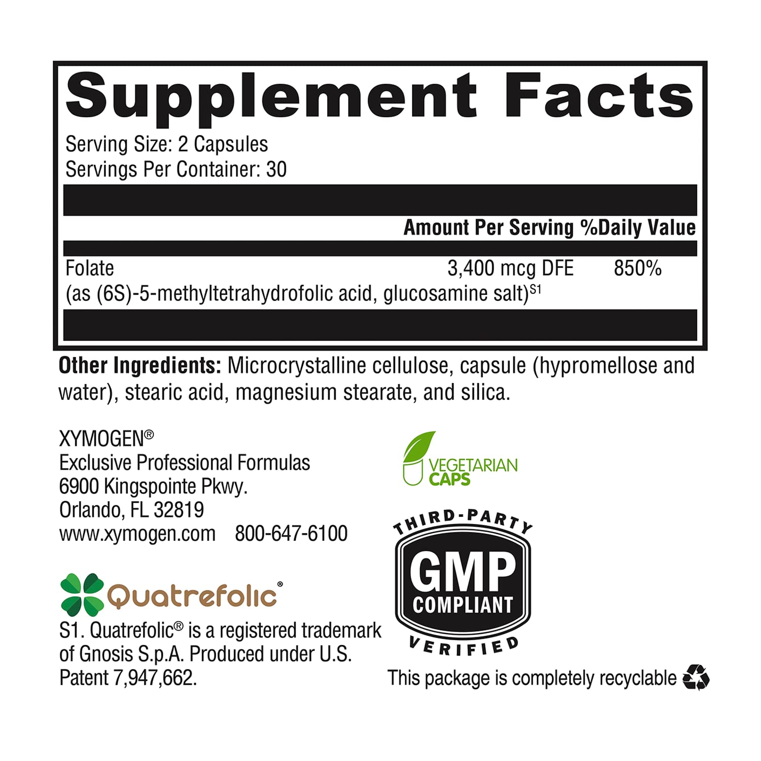 Mua XYMOGEN 5 MTHF - 3,400 mcg DFE Bioactive Folate Supplement as Quatrefolic - Cardiovascular ...