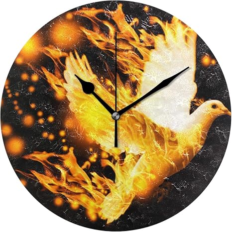 FANTAZIO Reloj de Pared con diseño de Paloma voladora, diseño de Fuego ...