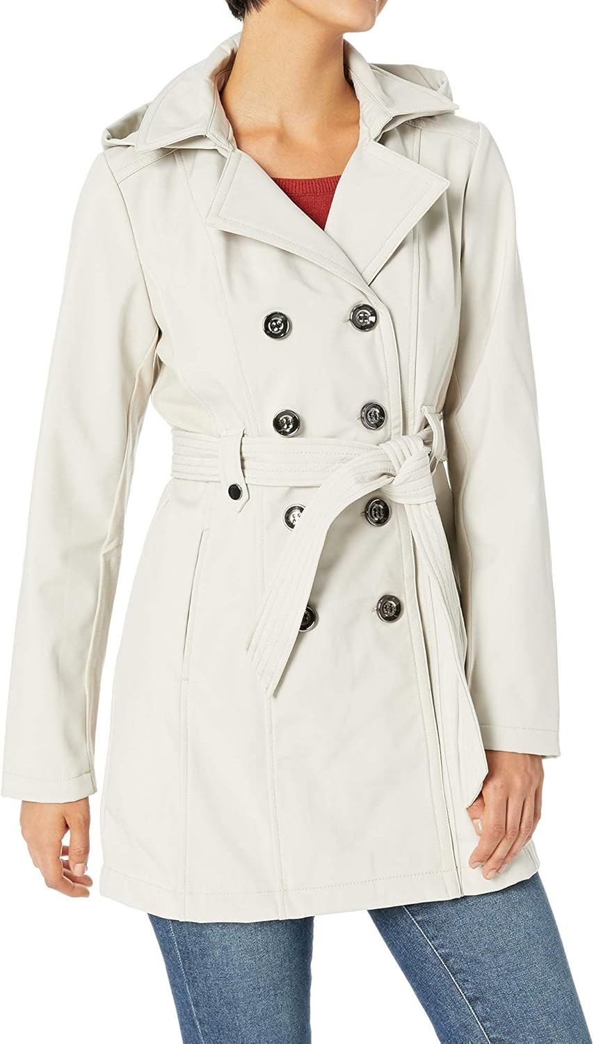 Amazon.com: Sebby Collection Women's Soft Shell Trench Coat Water ...