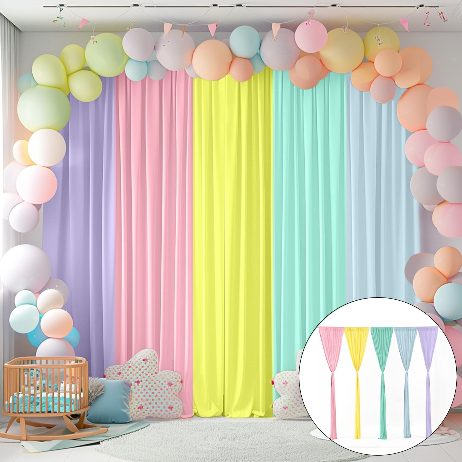 JCJ Unicorn Pastel Backdrop 5 Panels Rainbow Backdrop Curtains for ...