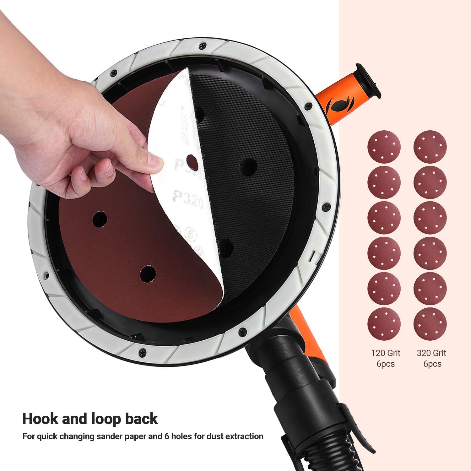 TACKLIFE Drywall Sander 800W, Handheld Wall Sander 770-2100Rpm with LED ...