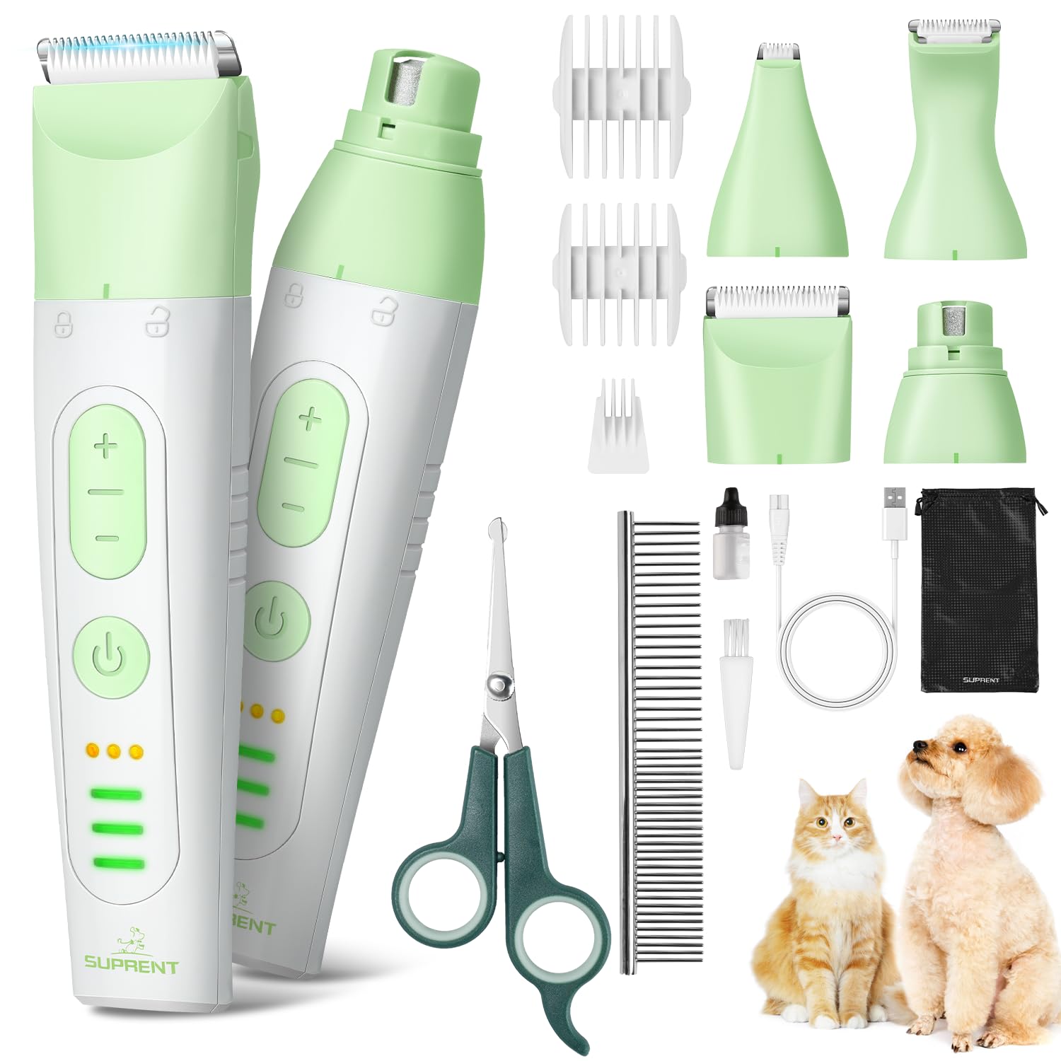 SUPRENT Dog Grooming Kit, 4 in 1 Quiet Pet Clippers for Grooming ...