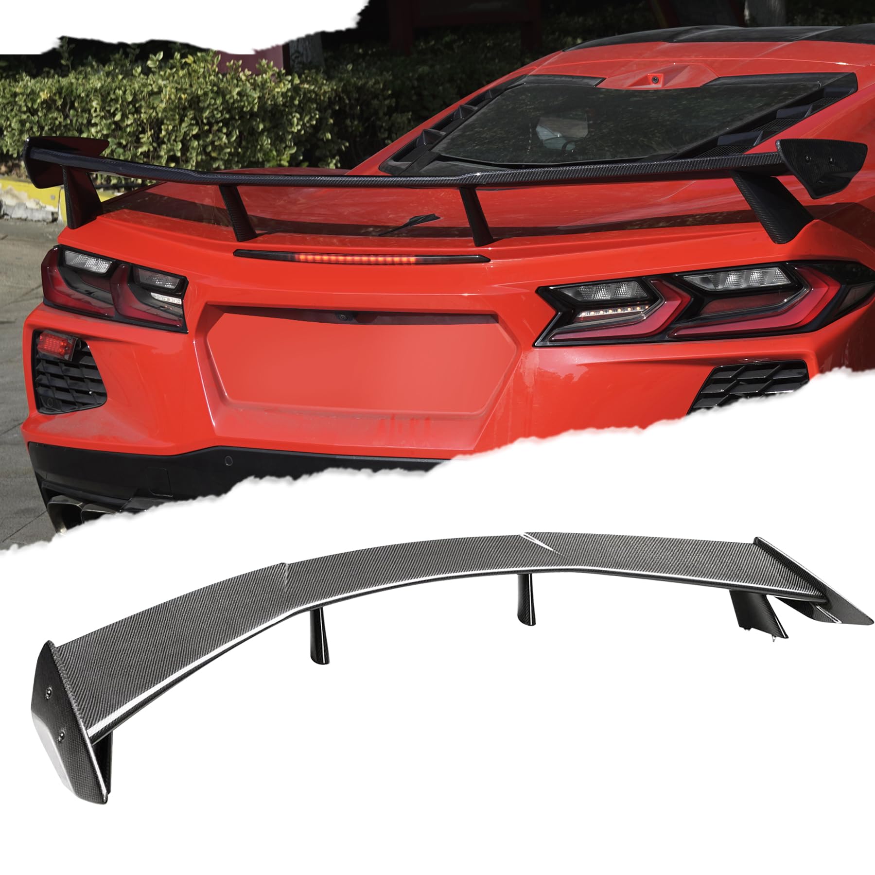 Etesan Real Carbon Fiber Rear High Wing Spoiler Fit for Corvette C8 ...