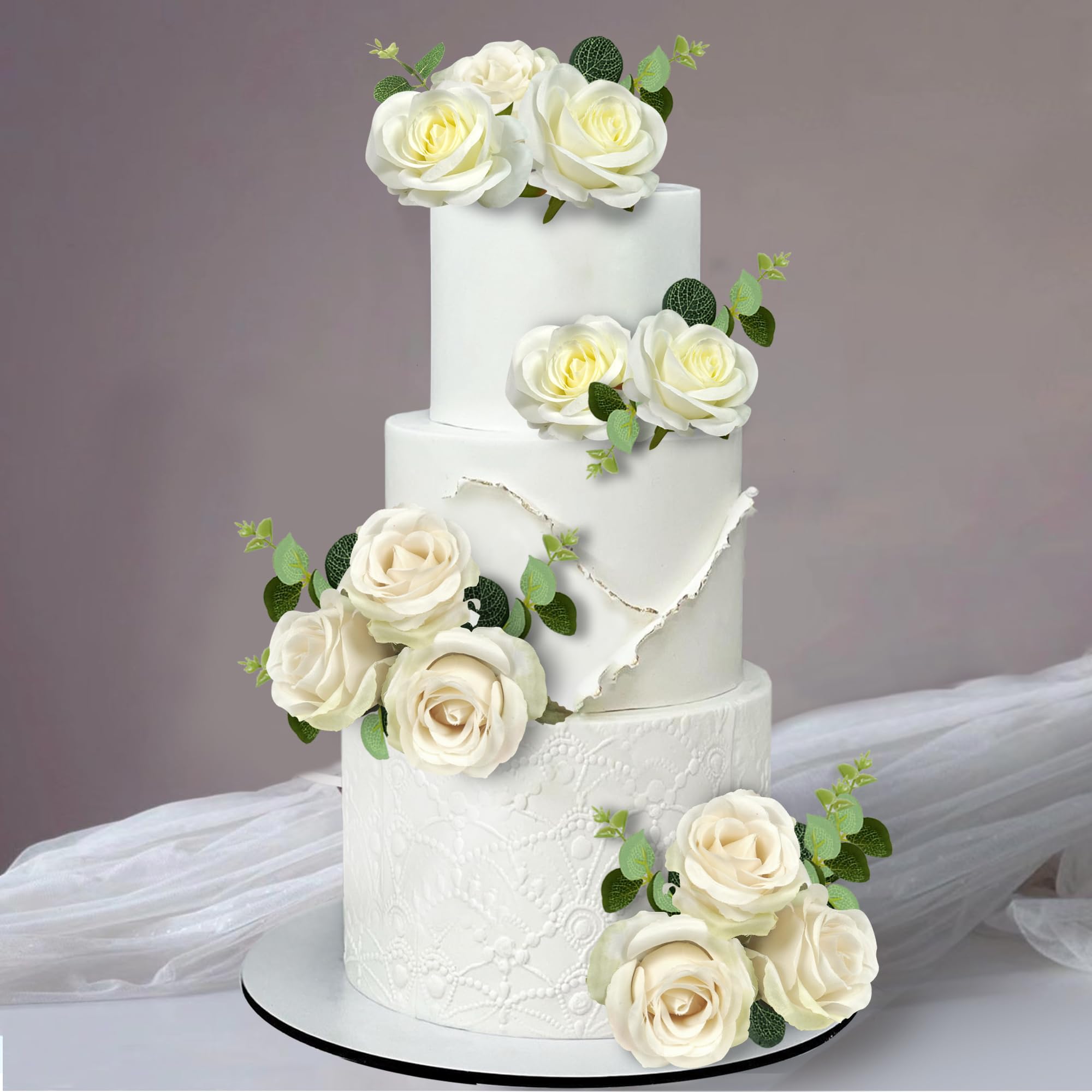 Flower Cake Toppers Boho Cake Toppers Artificial White Rose Eucalyptus ...