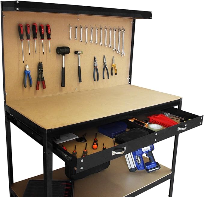 Garage Workbench With Pegboard Drawer Heavy Duty Bench Steel Tool ...
