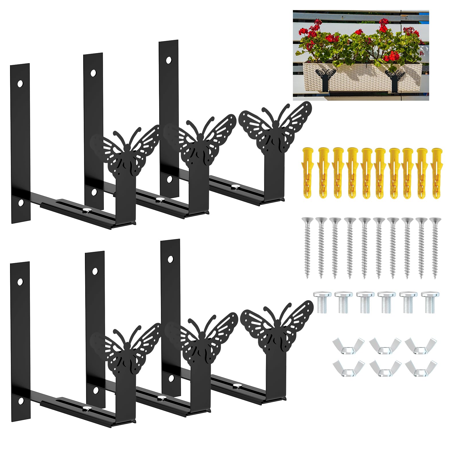MIXXIDEA Planter Box Brackets, Black Steel Hanging Flower Box Holders ...