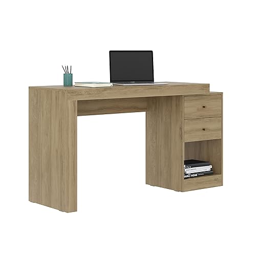 Techni Mobili Expandable Desk with Storage Drawers & Open Shelf ...