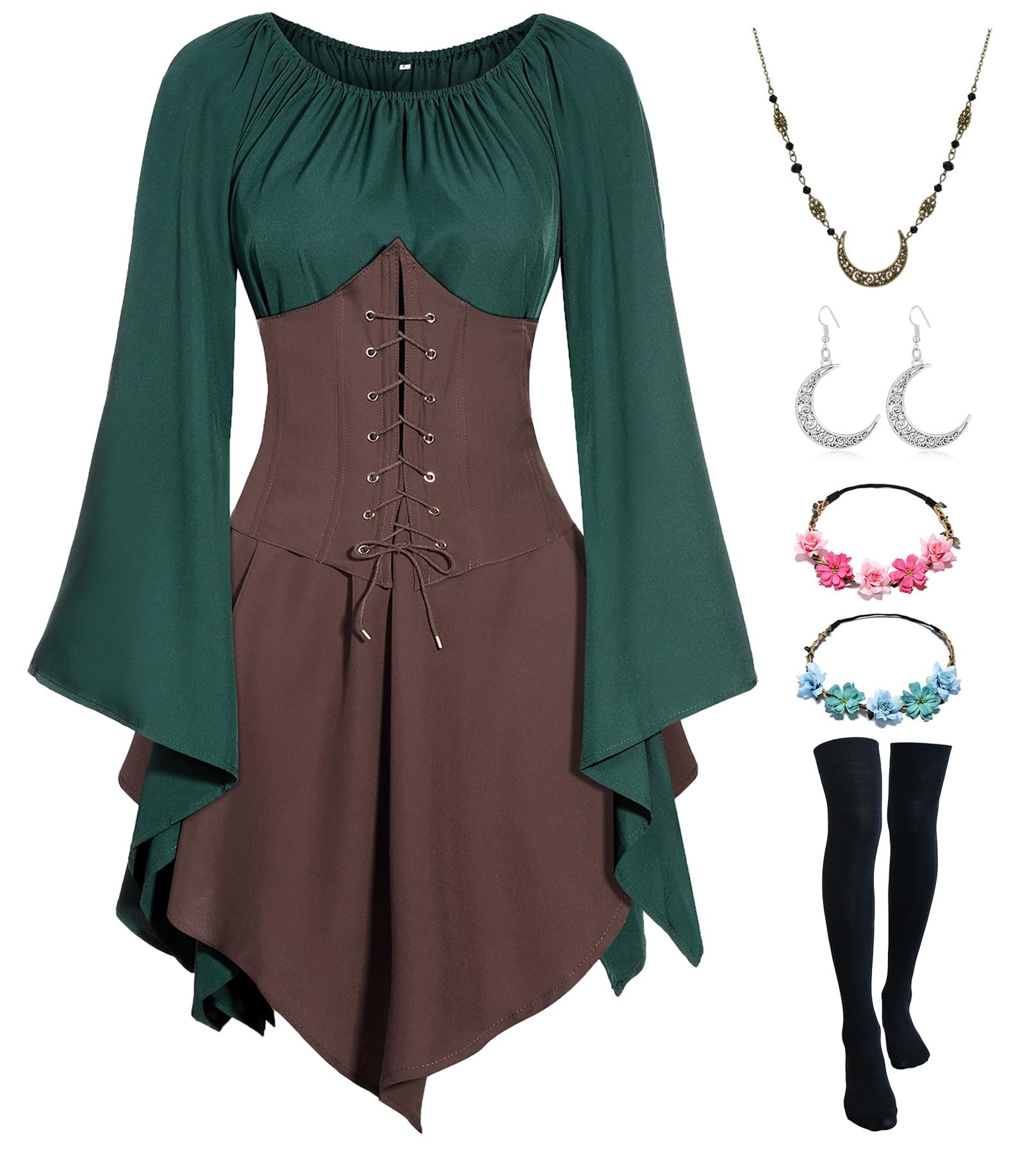 jiobabe Renaissance Costume Women Adult Medieval Woodland Dress Forest ...