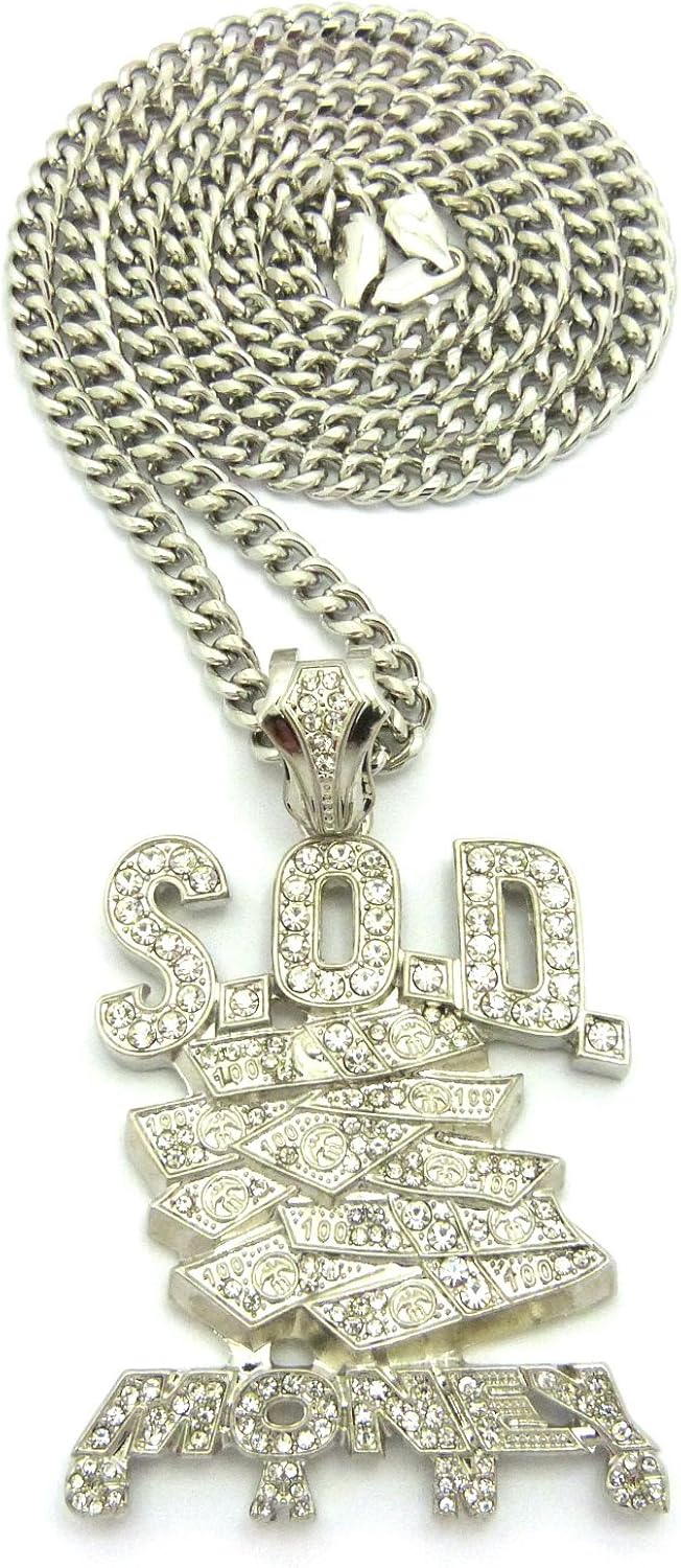 NEW ICED OUT SOD MONEY GANG PENDANT & 36" CUBAN CHAIN HIP HOP NECKLACE ...