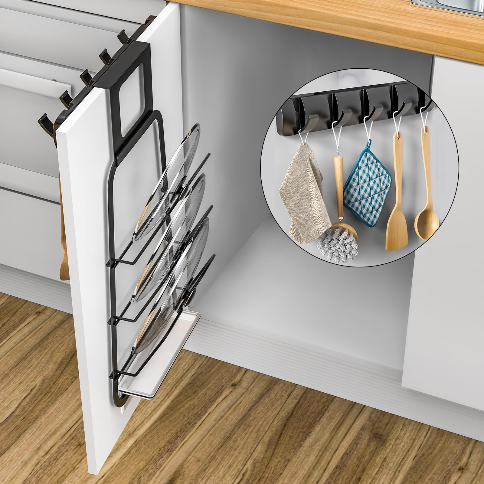 Temste Cabinet Door Pot Lid Organizer,Over the Door Lid Holder with ...