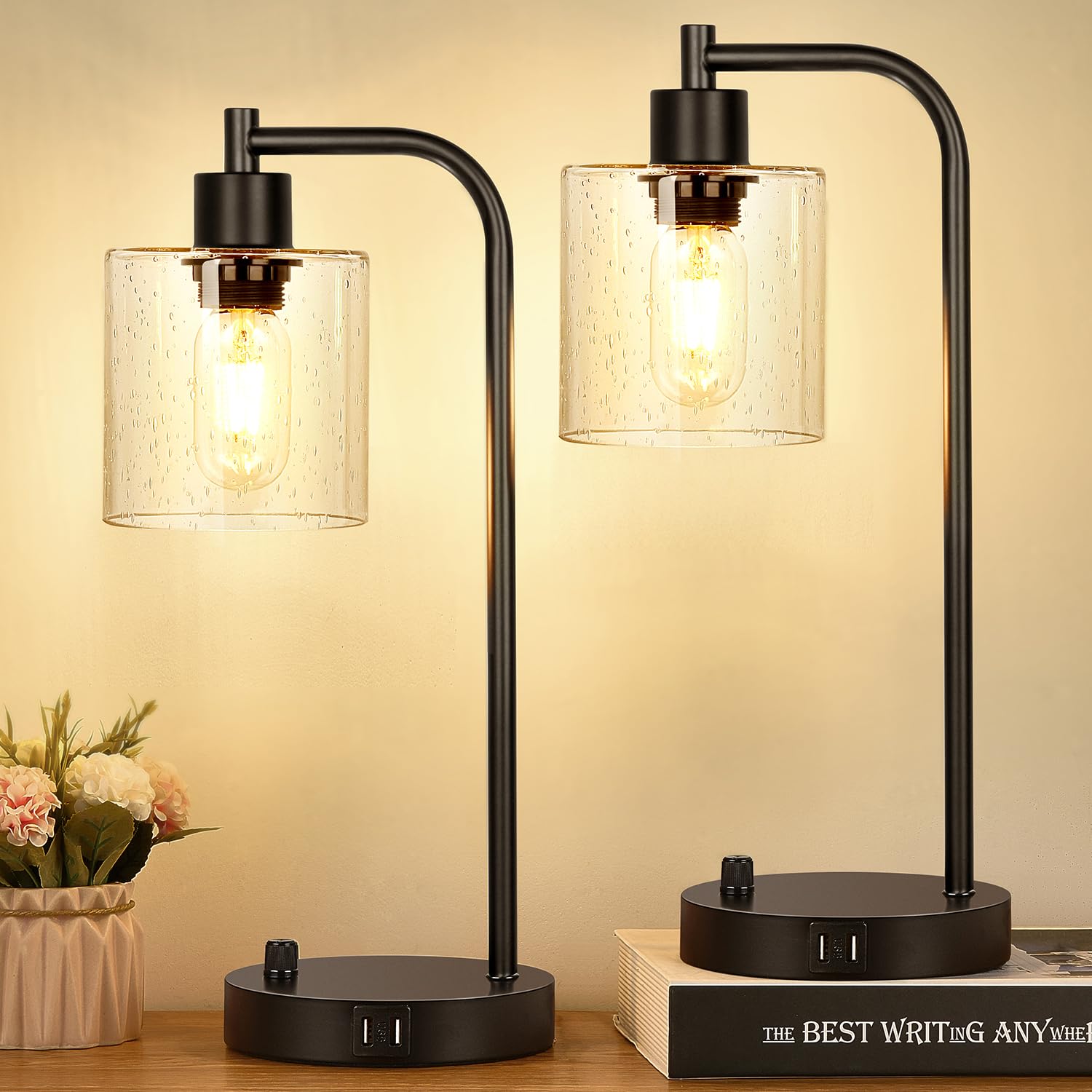 Mua Set of 2 Industrial Table Lamps with 2 USB Port, Fully Stepless ...