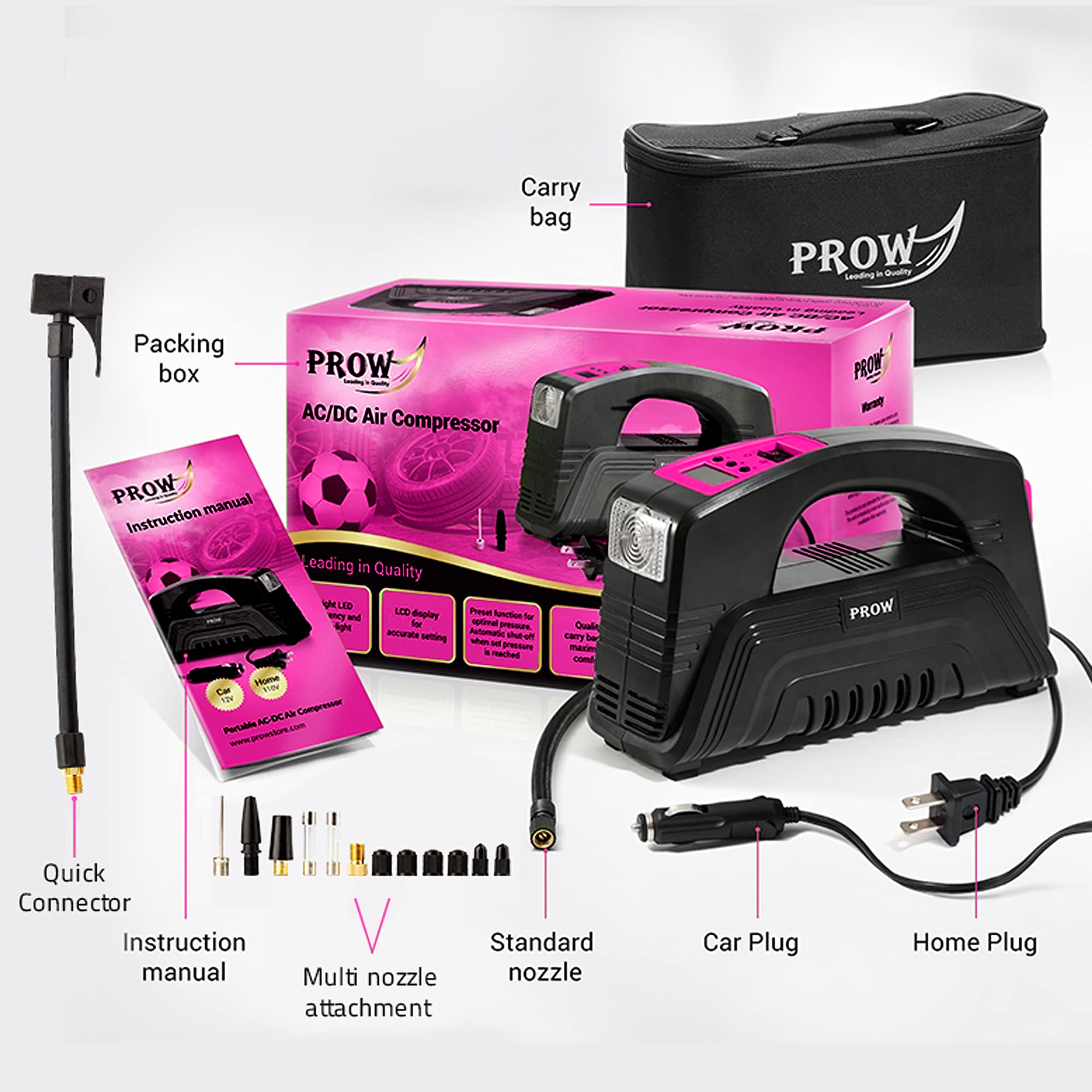 Mua PROW Electric Air Compressor Tire Inflator AC/DC Portable for Car ...