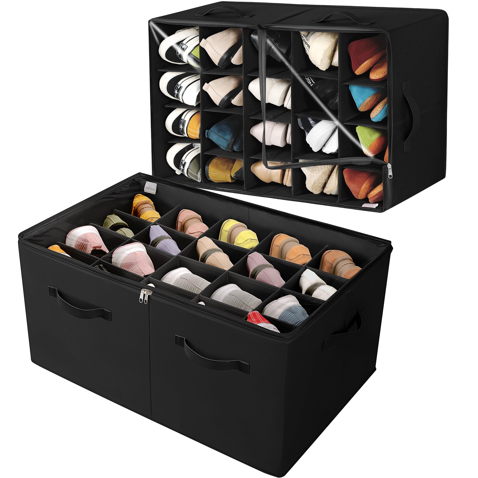 TOPIA HOME Shoe Organizer for Closet 2 Pack, Foldable Shoe Box with ...