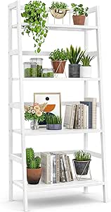 Amazon.com: Homykic Ladder White Bookshelf, 4-Tier Bamboo Ladder Shelf ...