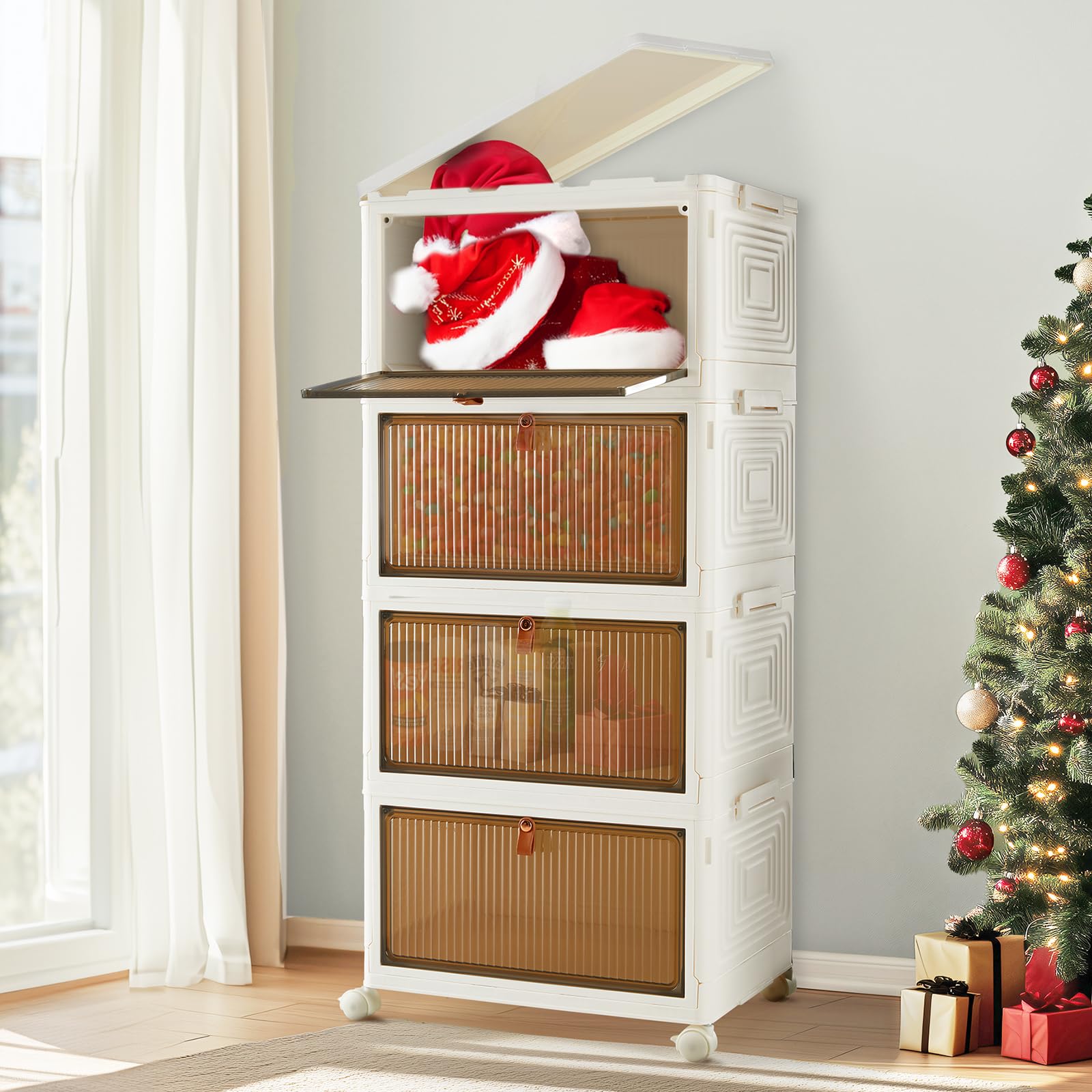 Sweetcrispy 4 Tiers Stackable Storage Bins with Lid - 23QT Foldable ...