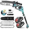 SEESII 2-in-1 Cordless Pole Saw & Mini Chainsaw, 8-inch Electric Saws Brushless with 2 x 4.0Ah ...