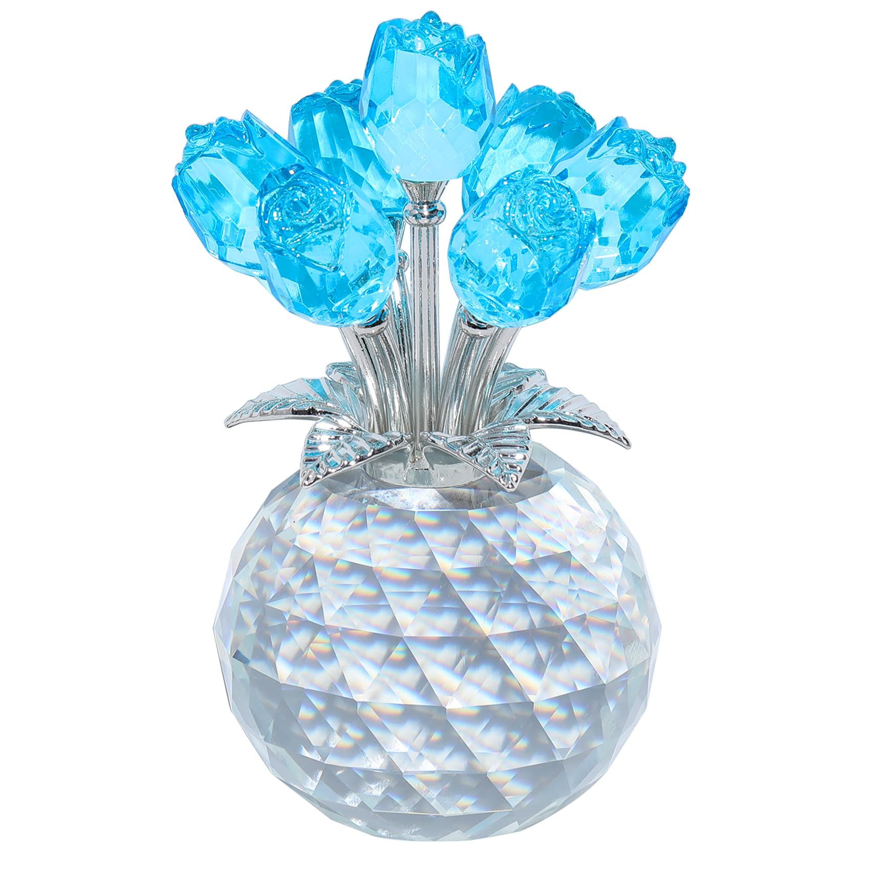 YWHL Crystal Lake Blue Rose Bouquet Figurine with Round Vase, Romantic ...