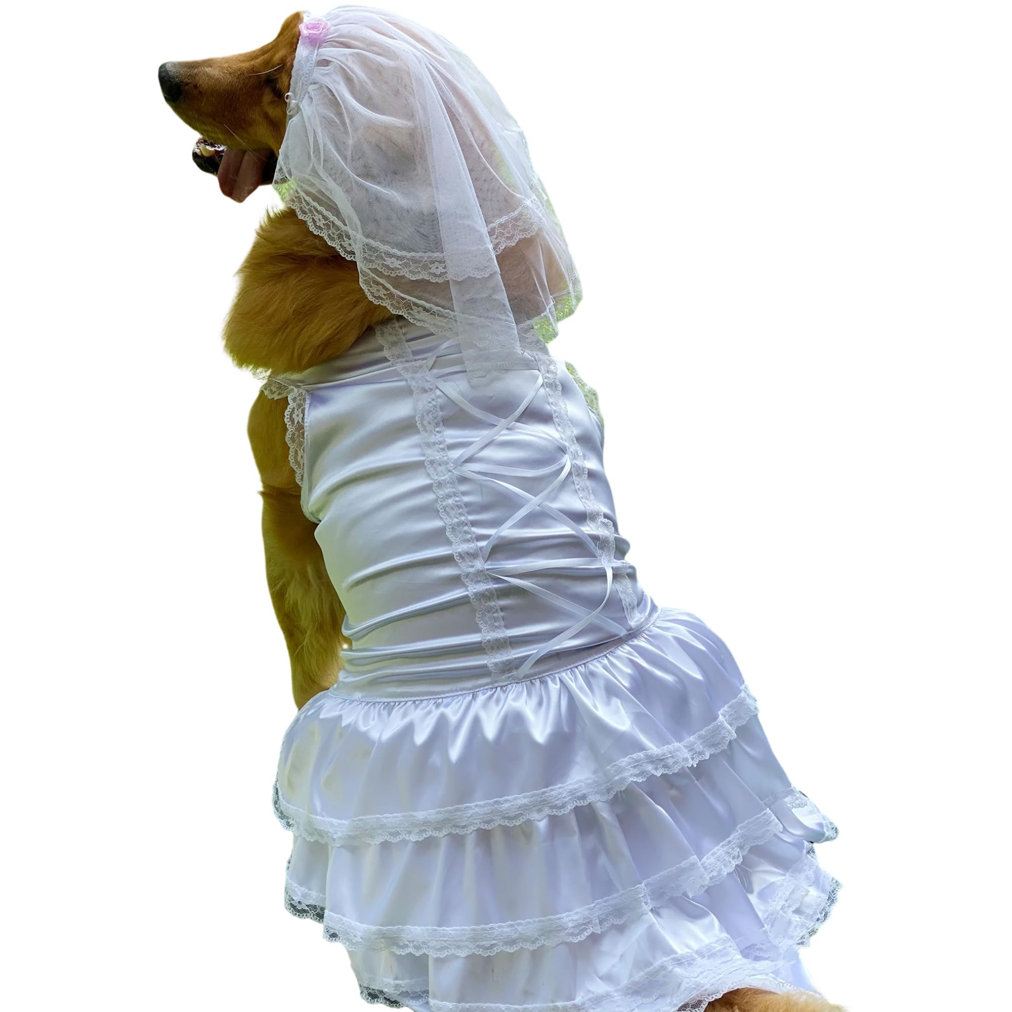 Dog Wedding Dress with Head Pieces, Luxury Lace Dog Bride Costume Soft ...