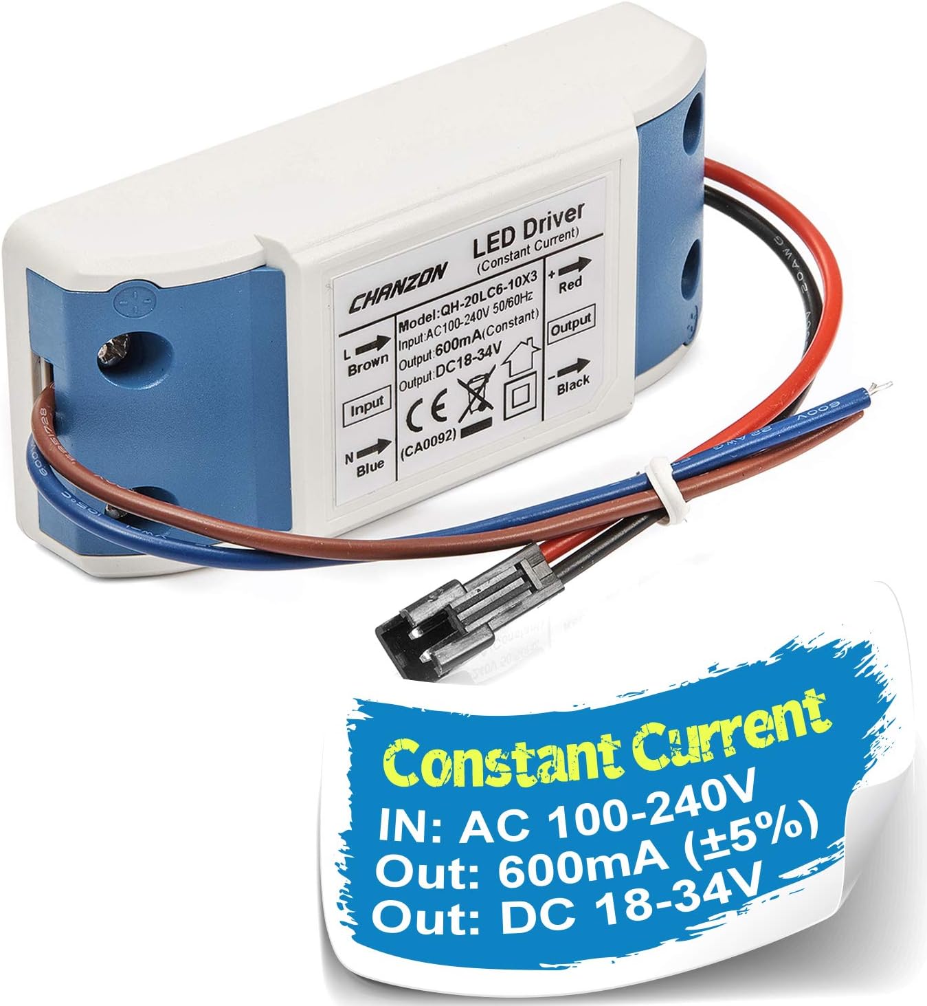 Chanzon LED Driver 600mA (Constant Current Output) 18V-34V (in: 85-277V ...