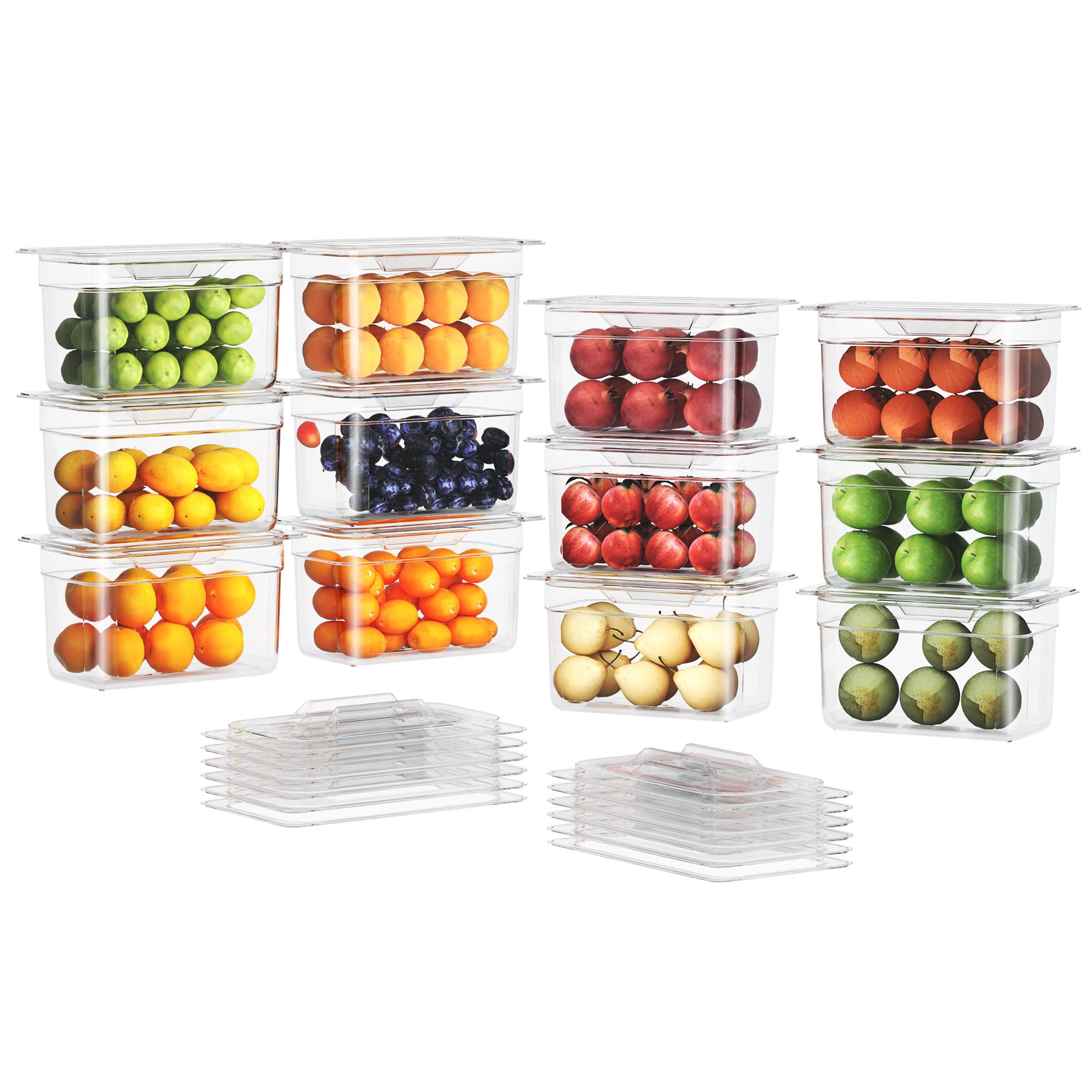 HNEDSEN 12 Pack Plastic Food Pan with Lid 1/4 Size 6 Inch Deep ...