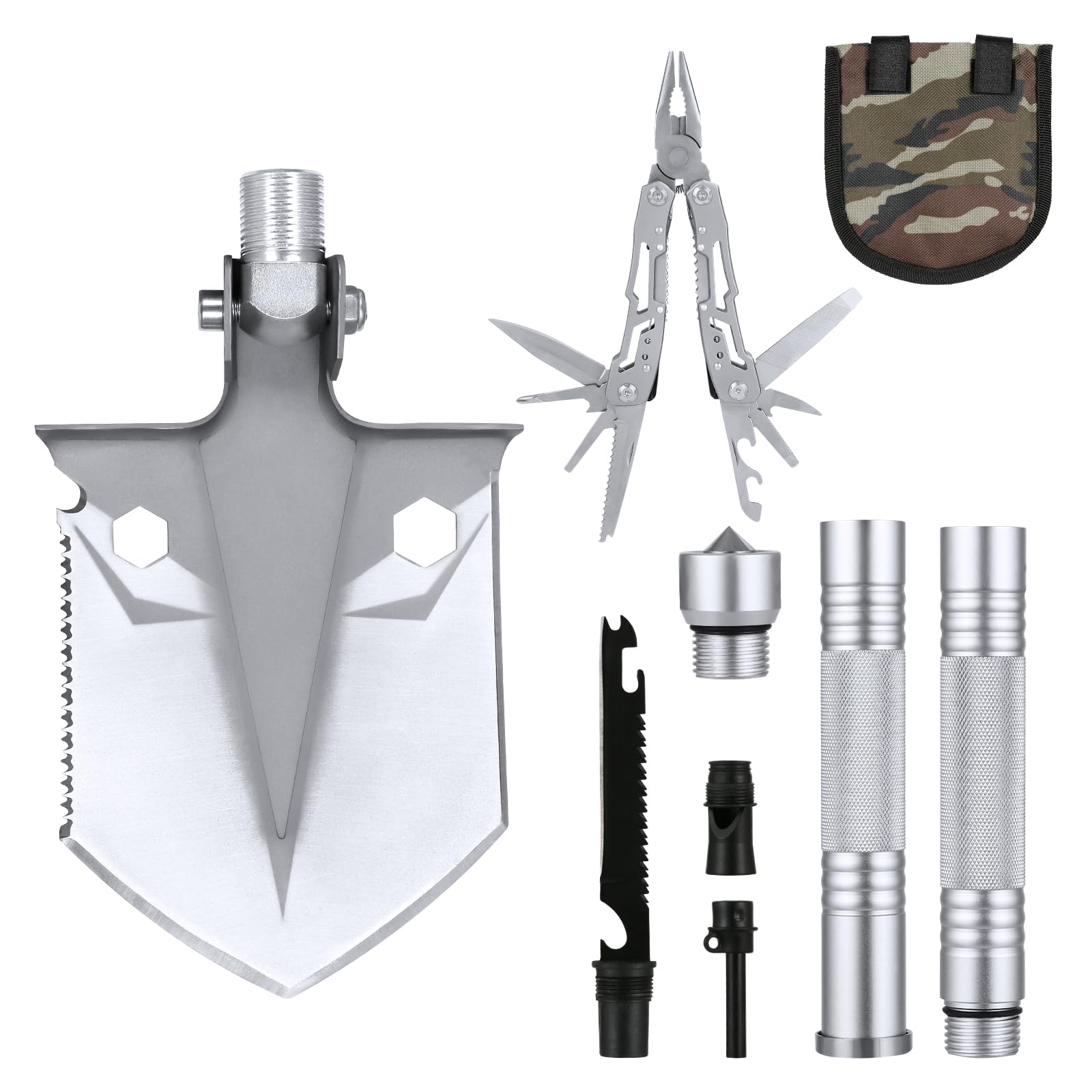 Folding Survival Shovel with Pliers 14 in 1 Multifunctional Camping ...