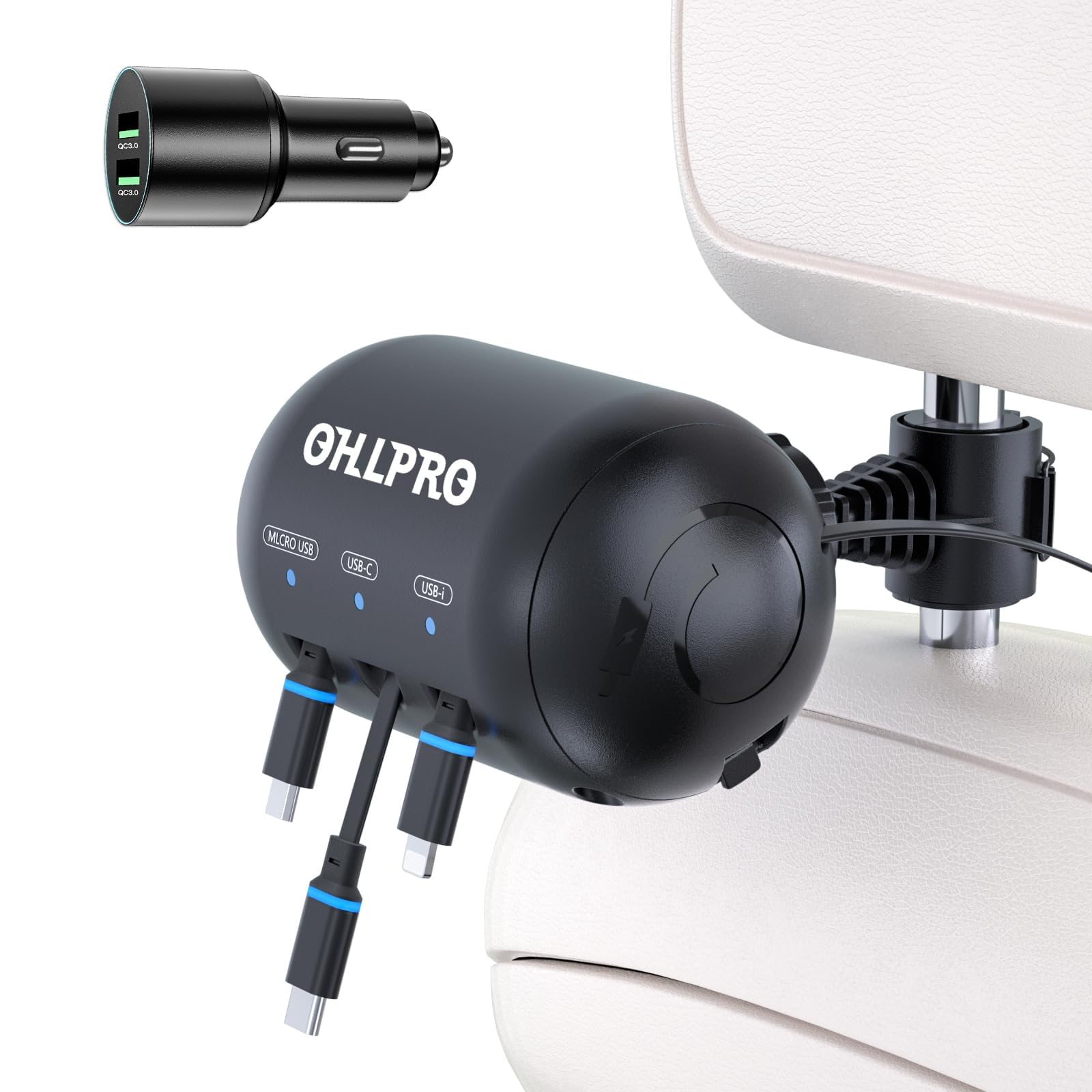 OHLPRO 3-in-1 Retractable Backseat Car Charging Station, 36W Fast Car ...