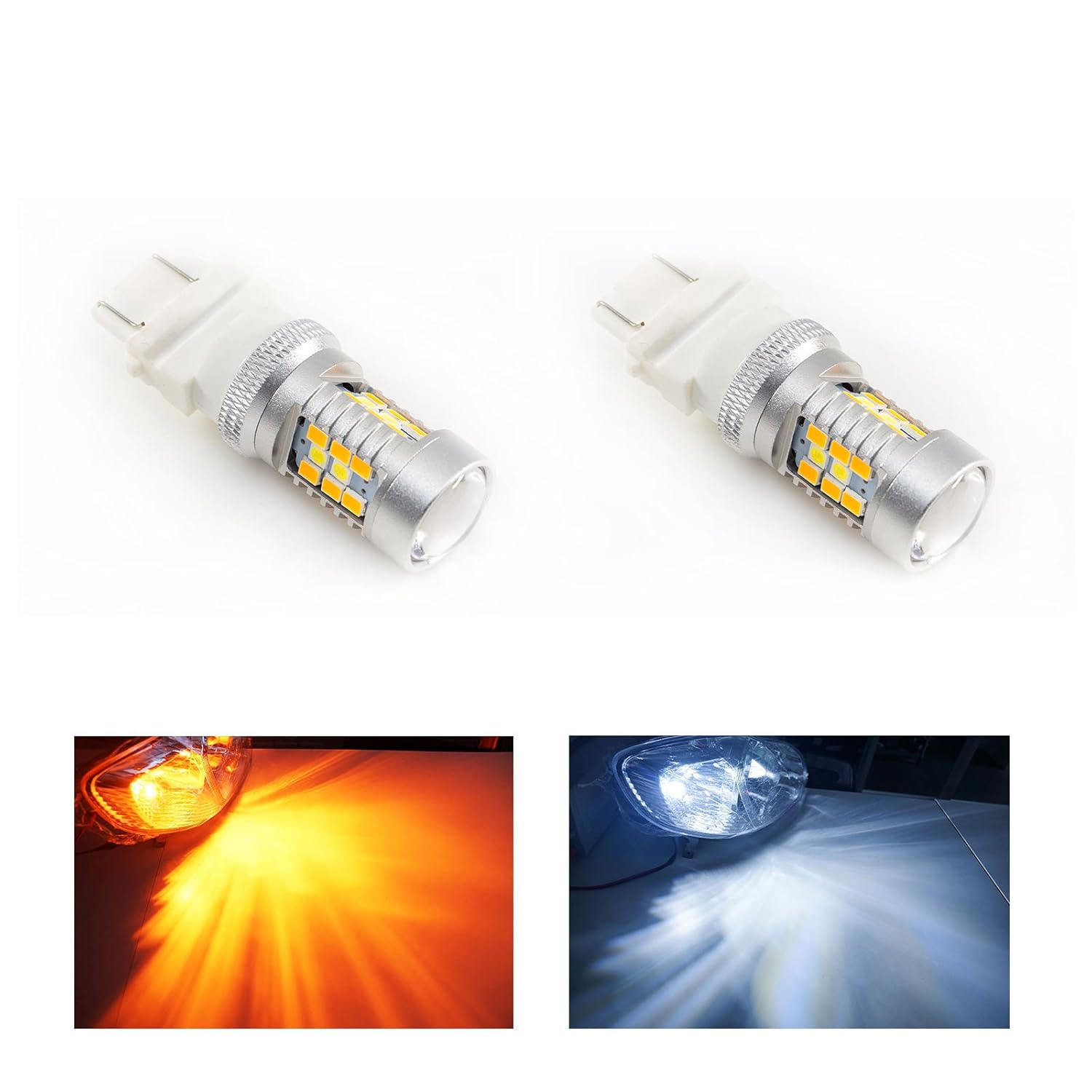 Amazon.com: PA 2x 3157 4157 T25 PY27W Dual Color Switchback 28 LED 2835 ...