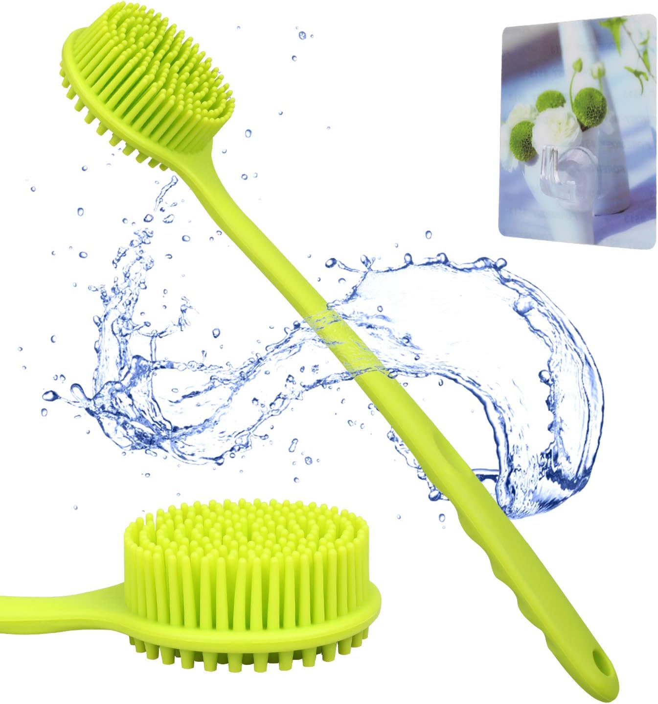 Bath Body Brush, Hoiny Long Handle Silicone Bath Brush with Hook,Green ...